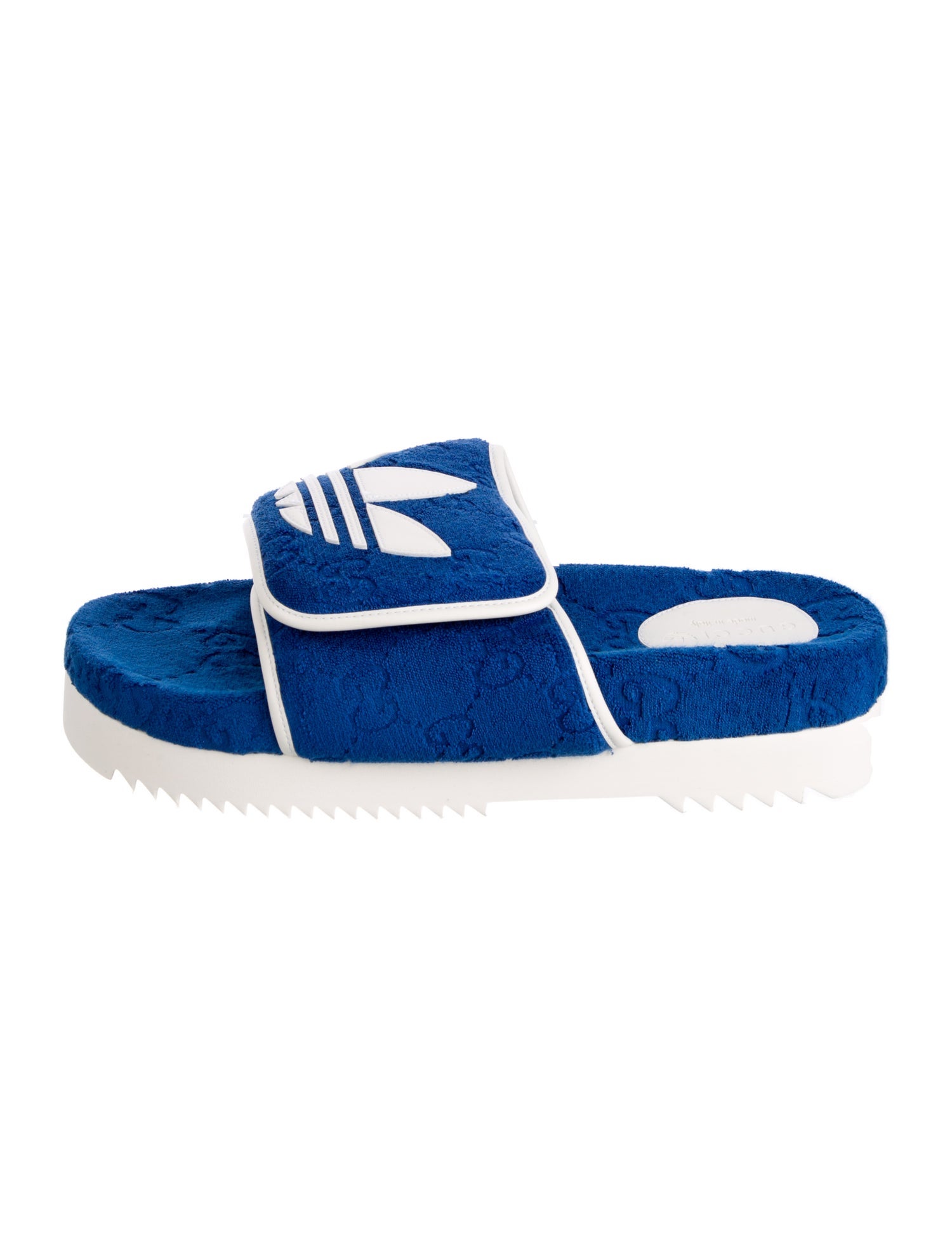 Gucci x Adidas GG Logo Terry Cloth Slides w/ Tags - Blue Sandals, Shoes ...