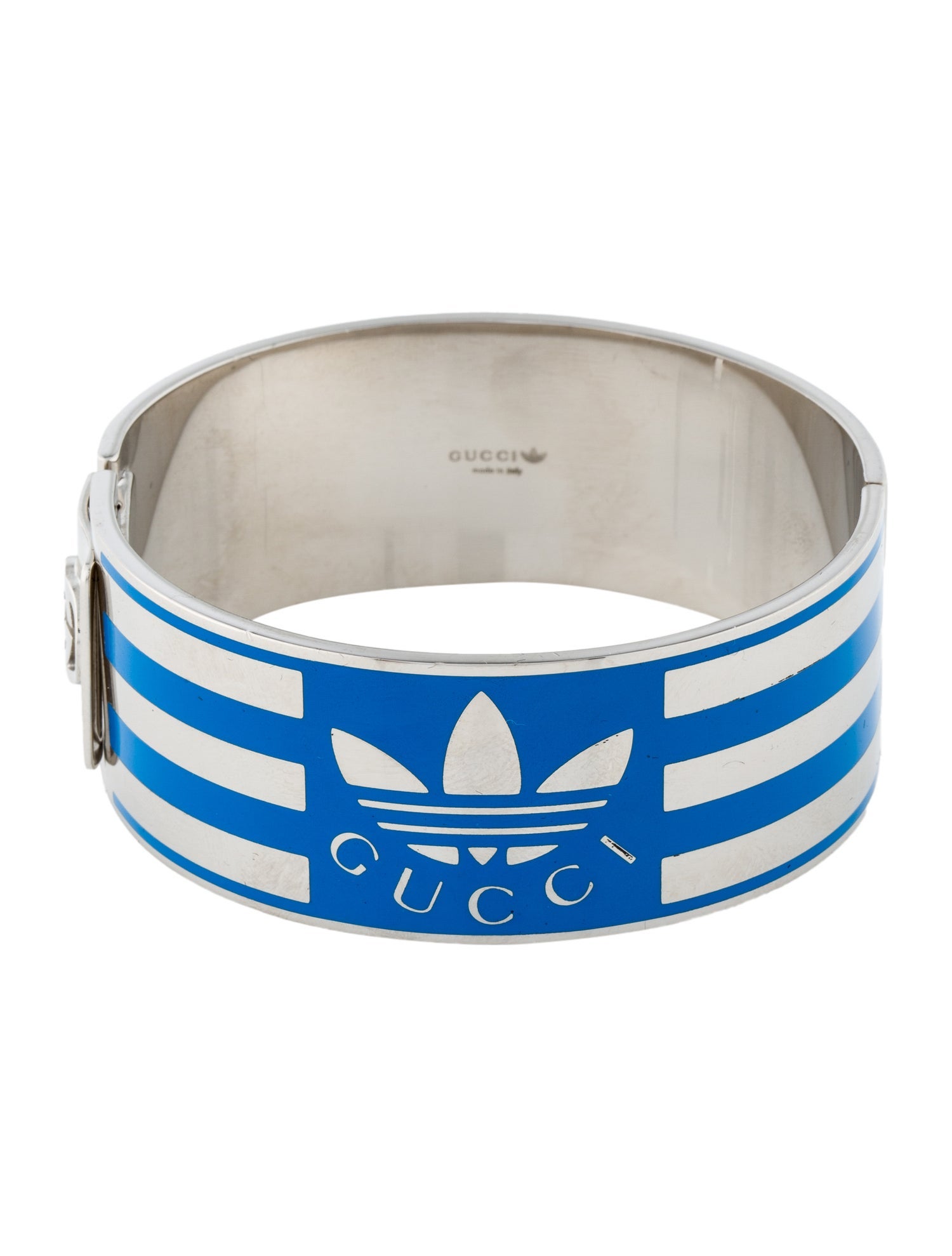 Gucci x Adidas Enamel Hinged Bangle - Blue, Silver-Tone Metal Bangle ...