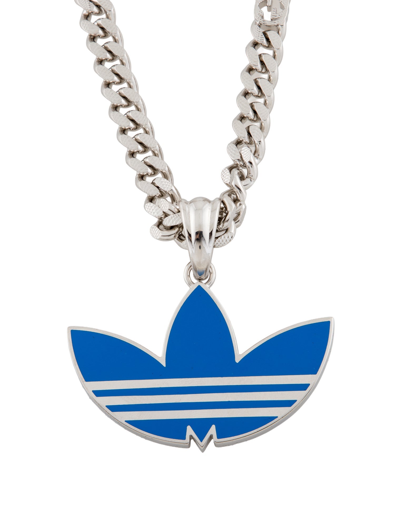 Gucci x Adidas Enamel Trefoil Gourmette Pendant Necklace - Silver-Tone ...