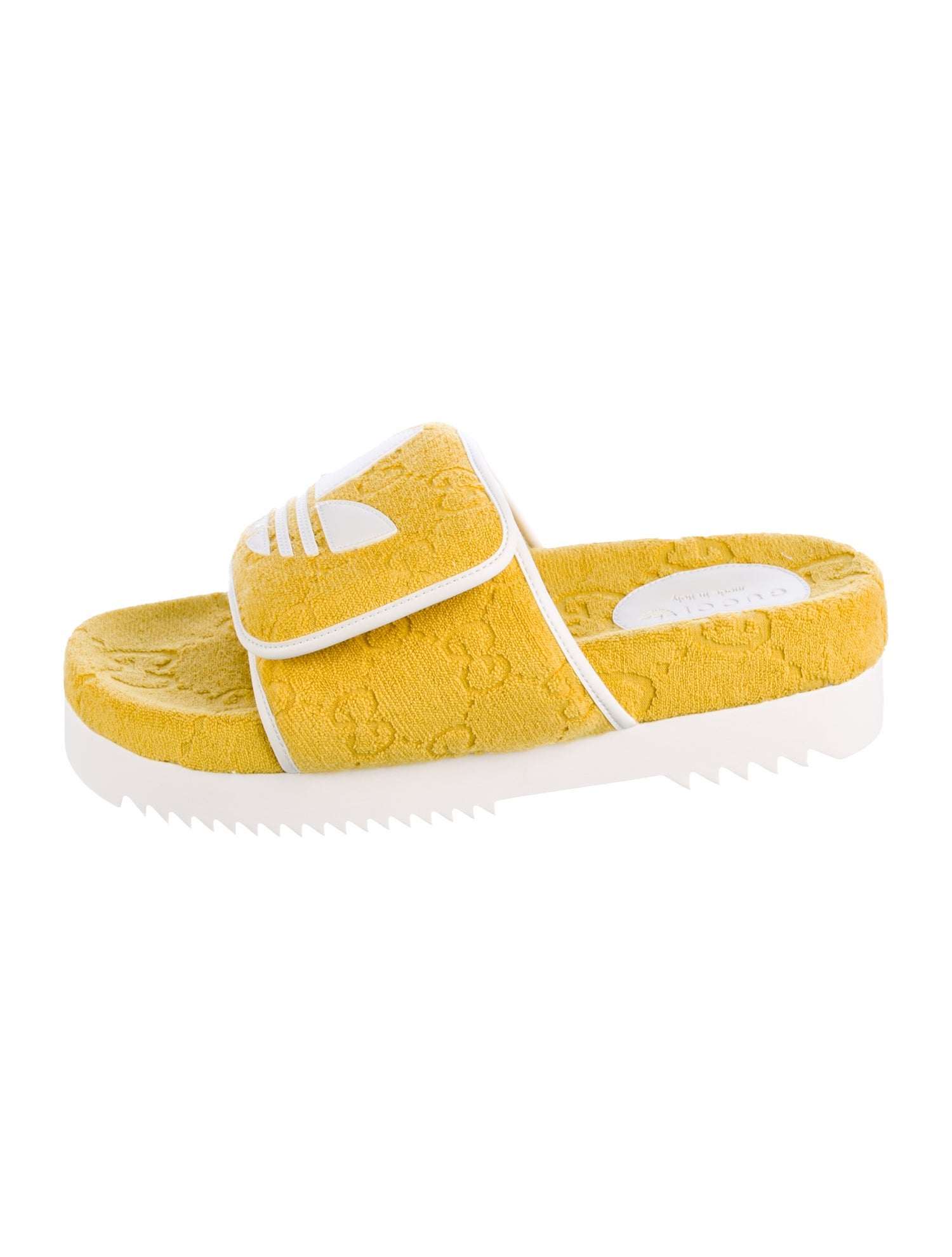 Gucci x Adidas Terry Cloth Printed Slides - Yellow Sandals, Shoes ...