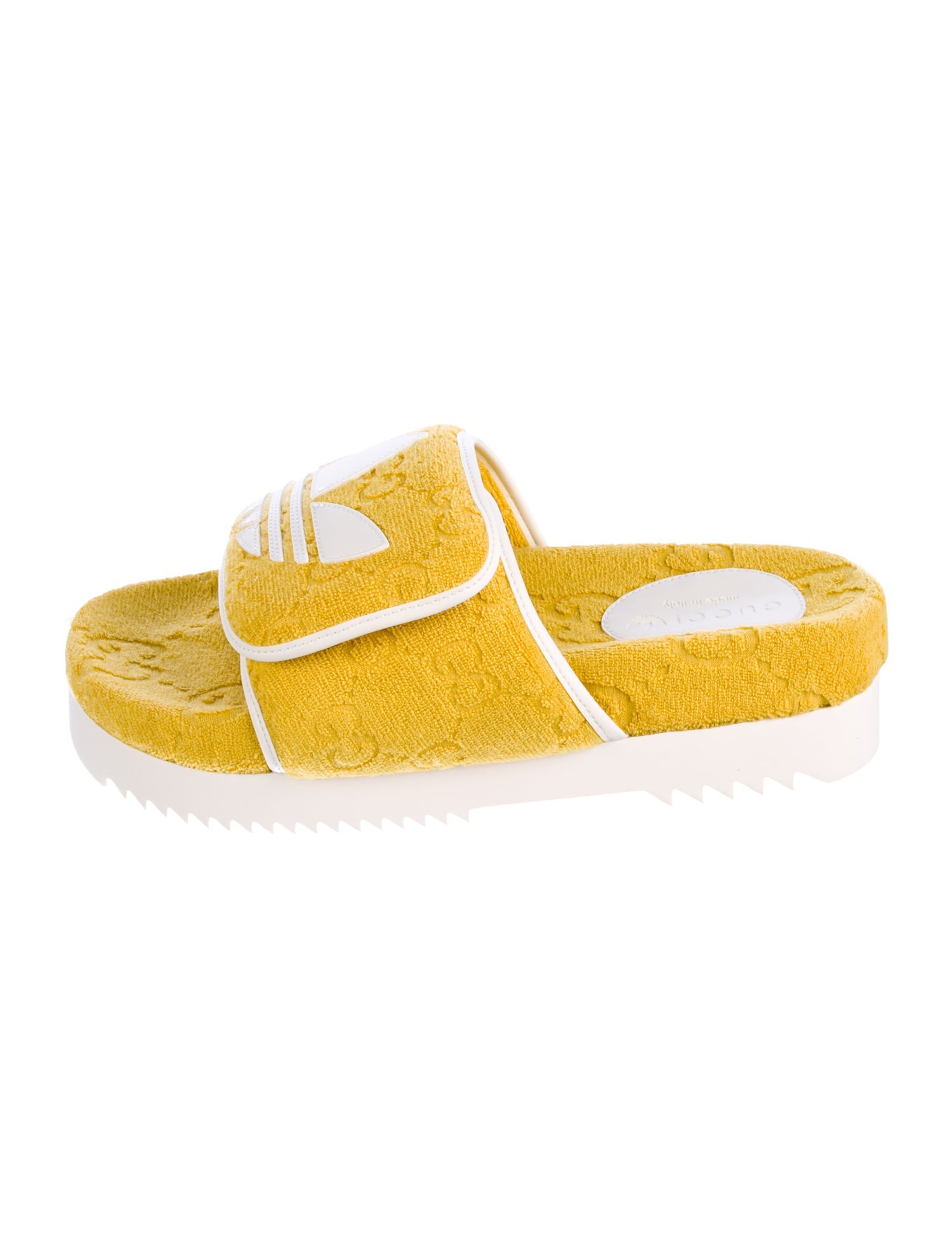 Gucci x Adidas Terry Cloth Printed Slides - Yellow Sandals, Shoes ...