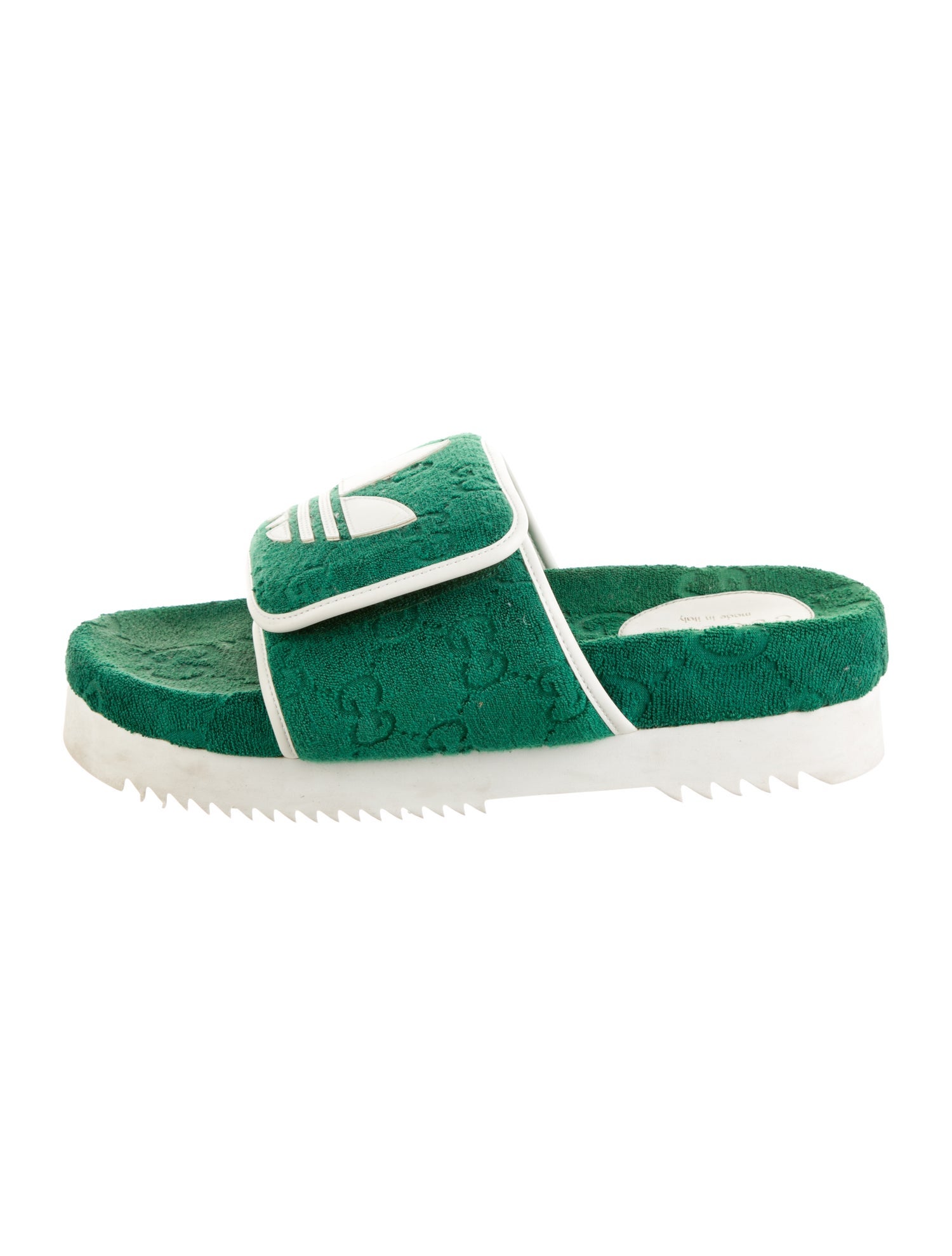 Gucci x Adidas GG Logo Leather Trim Embellishment Slides w/ Tags - Blue ...