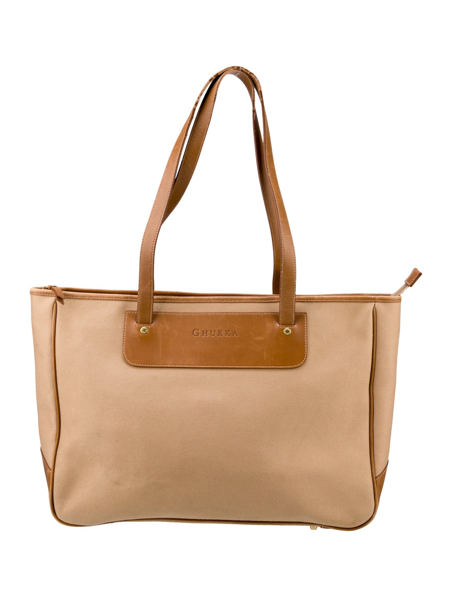Ghurka Canvas Leather-Trimmed Tote - Brown Totes, Handbags - GHK22960 ...