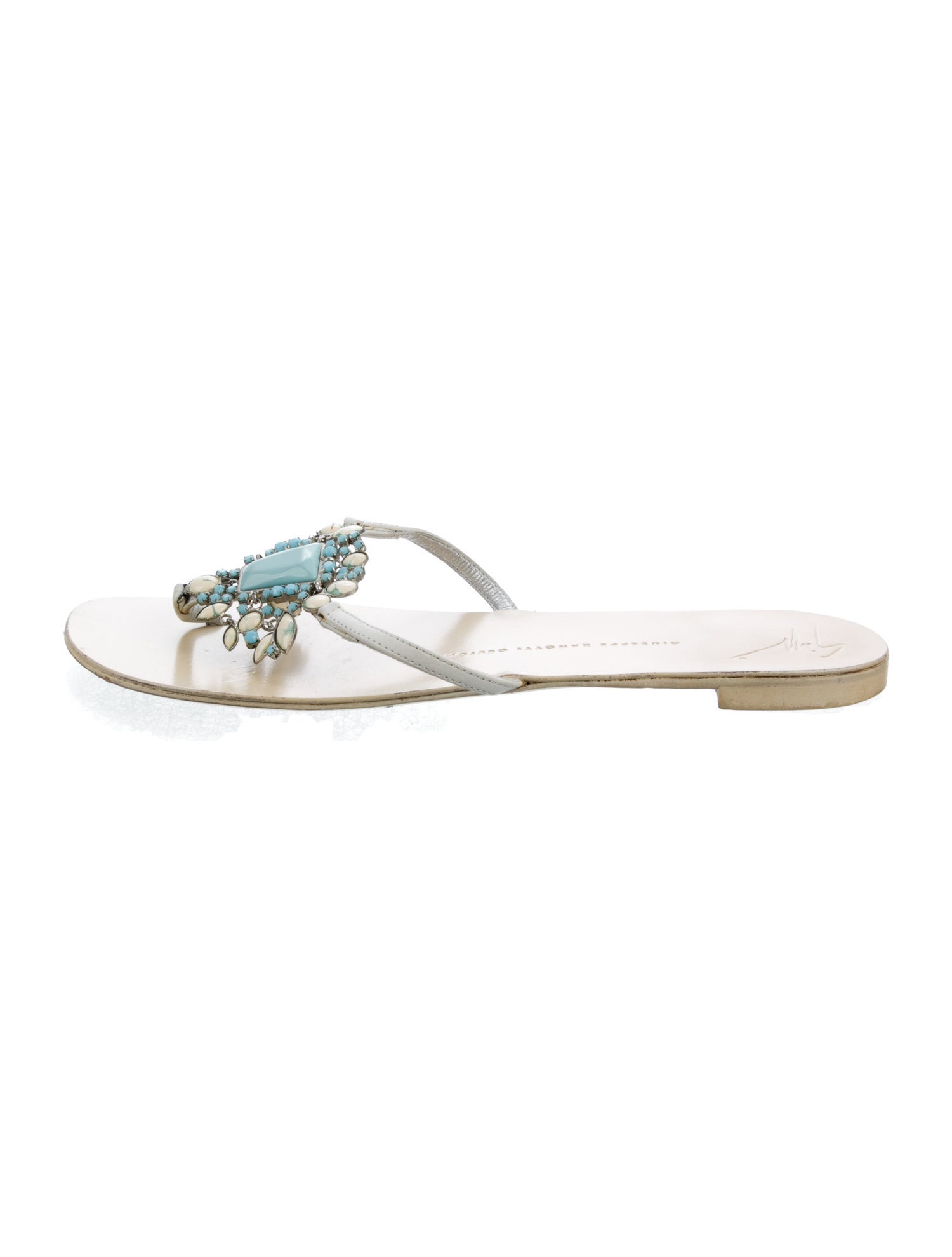 Giuseppe Zanotti Leather Beaded Accents Slides - Neutrals Sandals ...