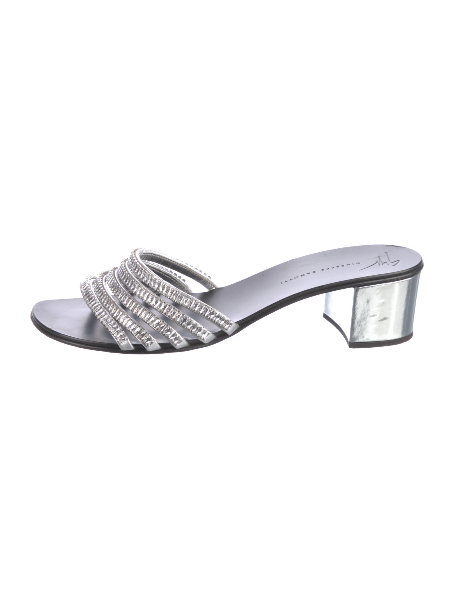 Giuseppe Zanotti Leather Crystal Embellishments Slides - Silver Sandals ...
