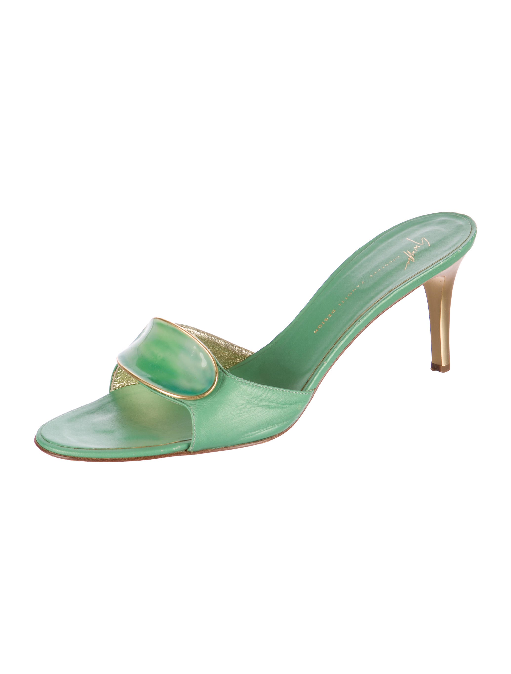Giuseppe Zanotti Embellished Leather Slide Sandals - Green Sandals ...