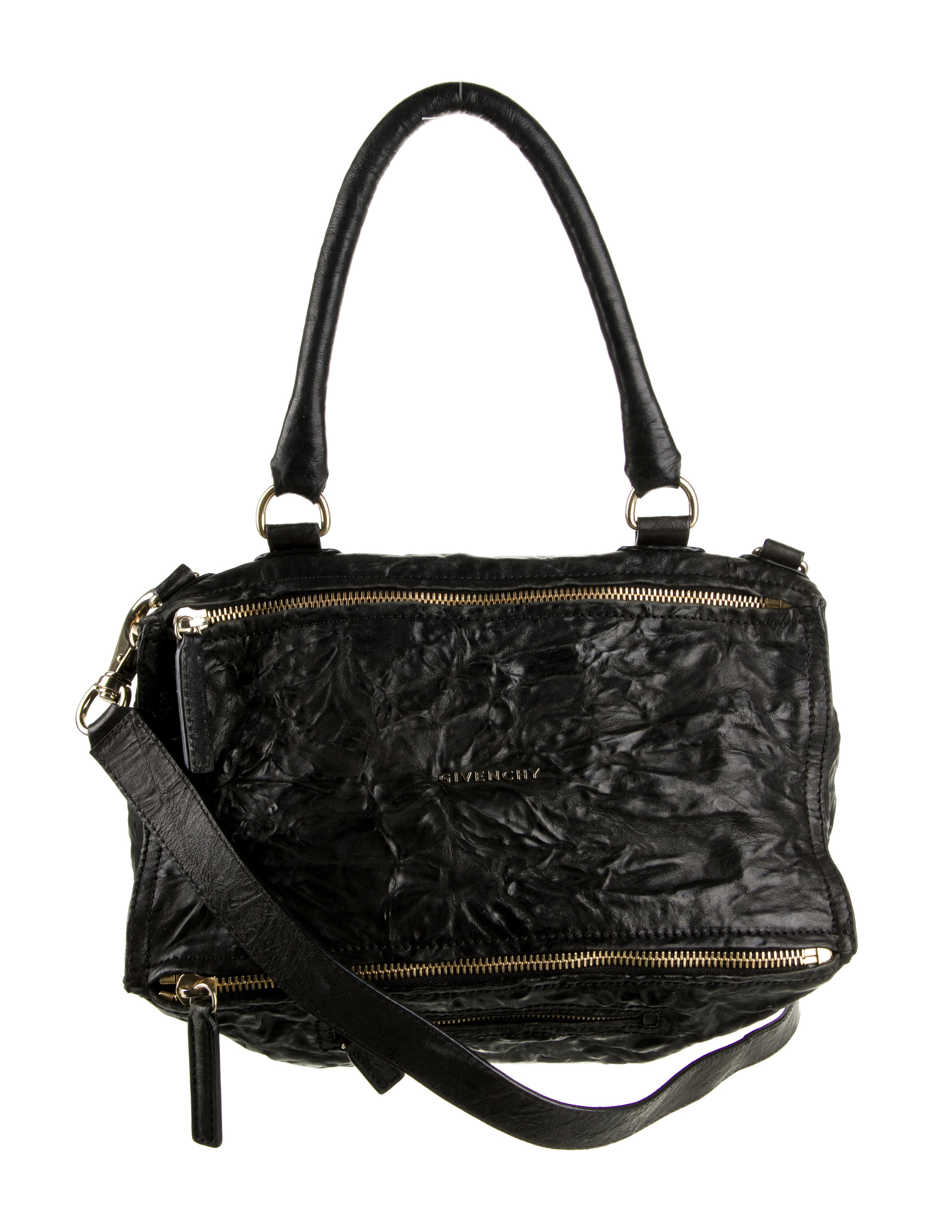 Givenchy Textured Leather Pandora Handle Bag w/ Shoulder Strap - Black ...