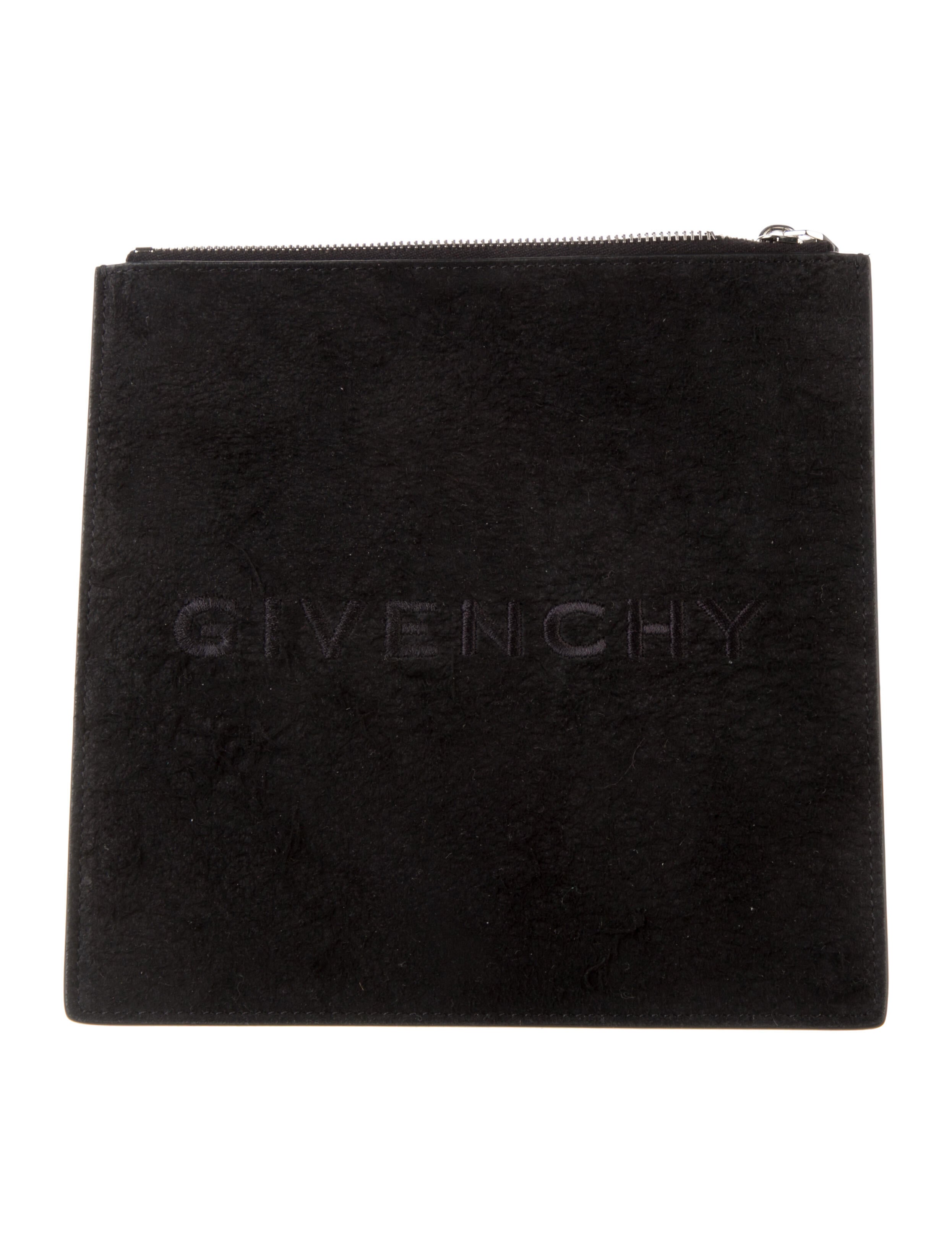 Givenchy Leather Logo Embroidered Pouch - Black Portfolios & Pouches ...
