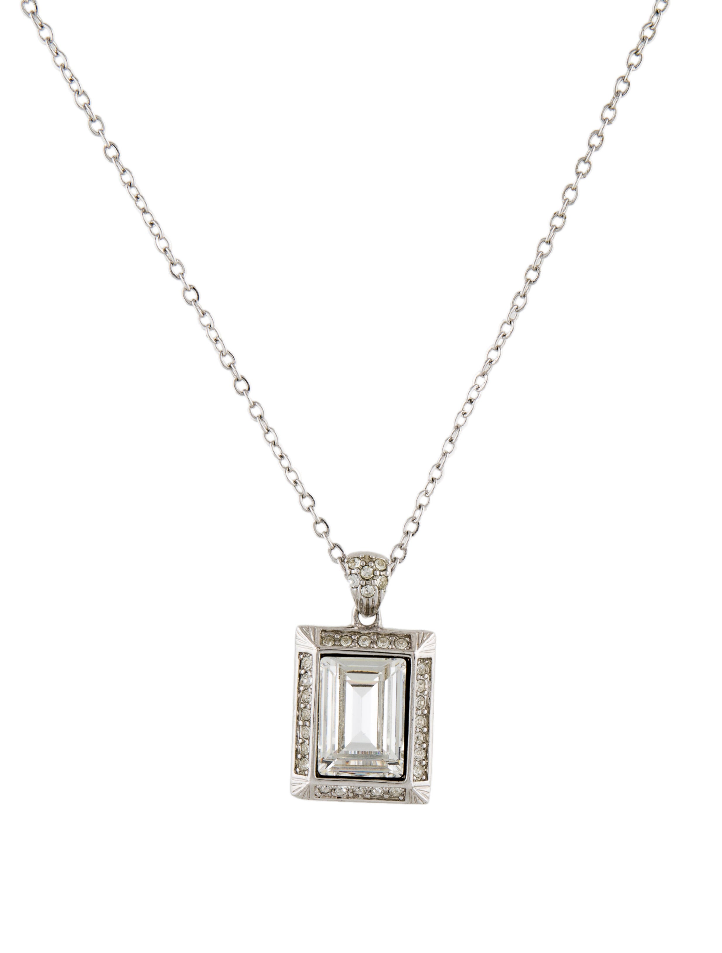 Givenchy Crystal Pendant Necklace - Silver-Tone Metal Pendant Necklace ...