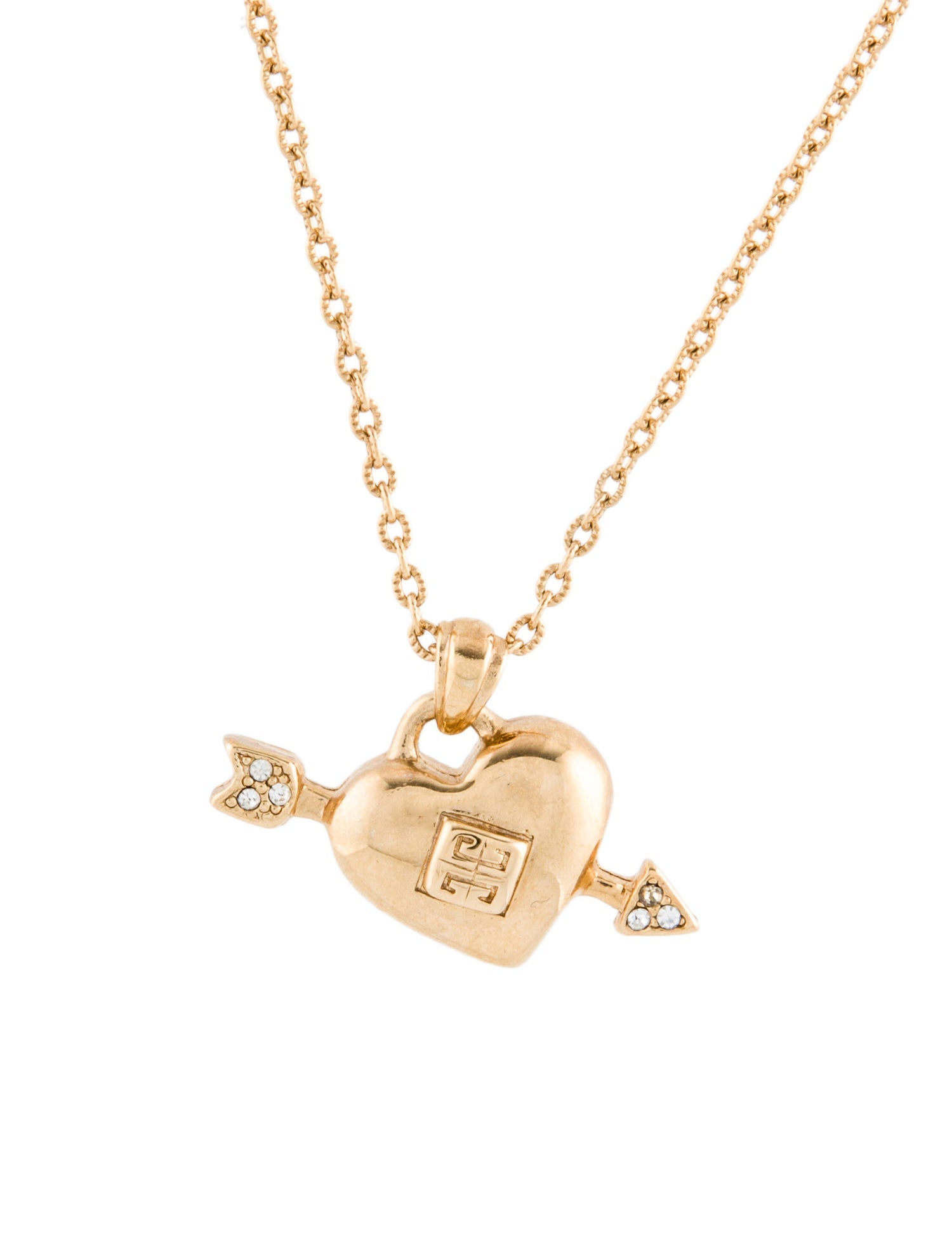 Givenchy Vintage Crystal Heart & Arrow Pendant Necklace - Clear, Gold ...