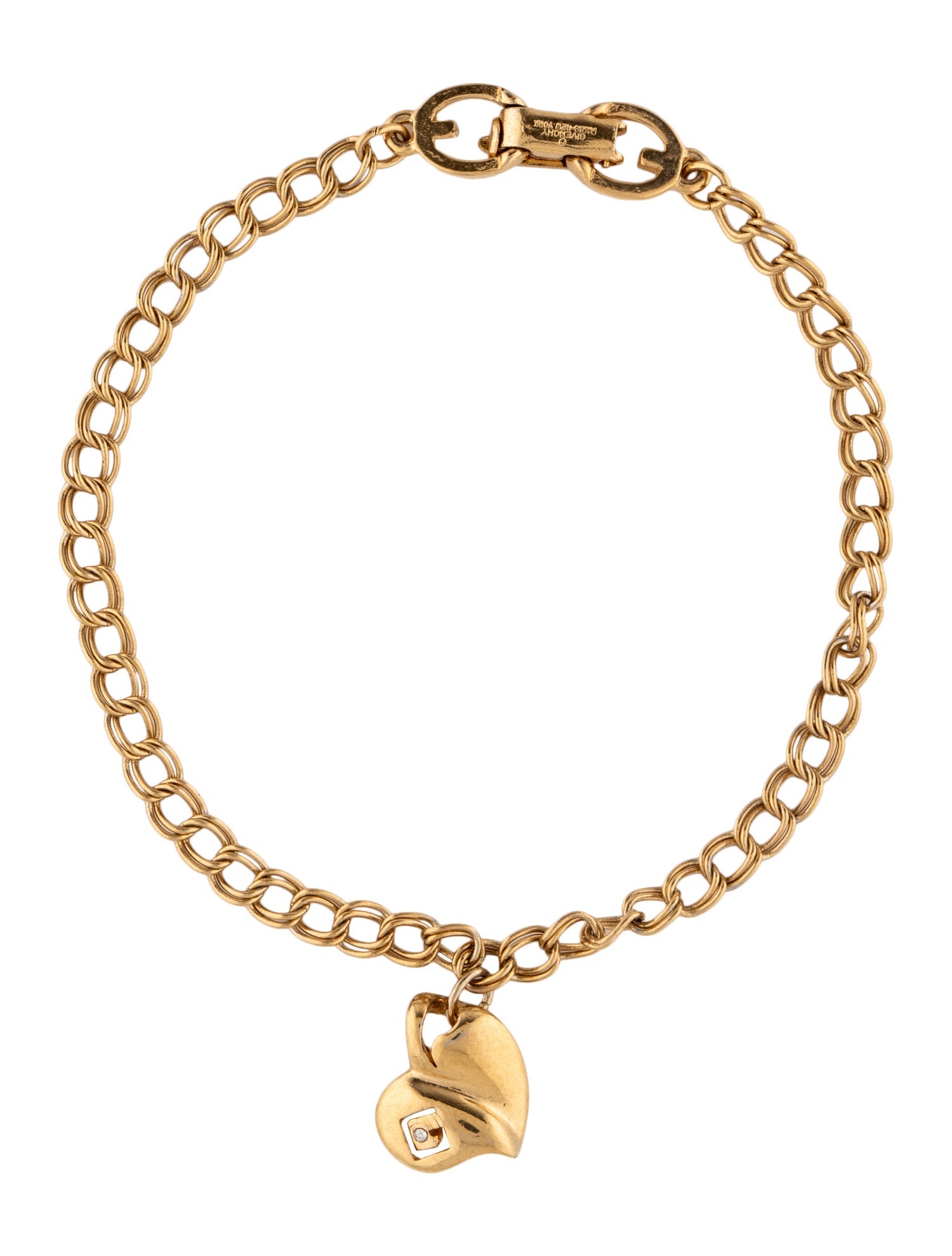 Givenchy Vintage Crystal Heart Charm Bracelet - Clear, Gold-Tone Metal ...