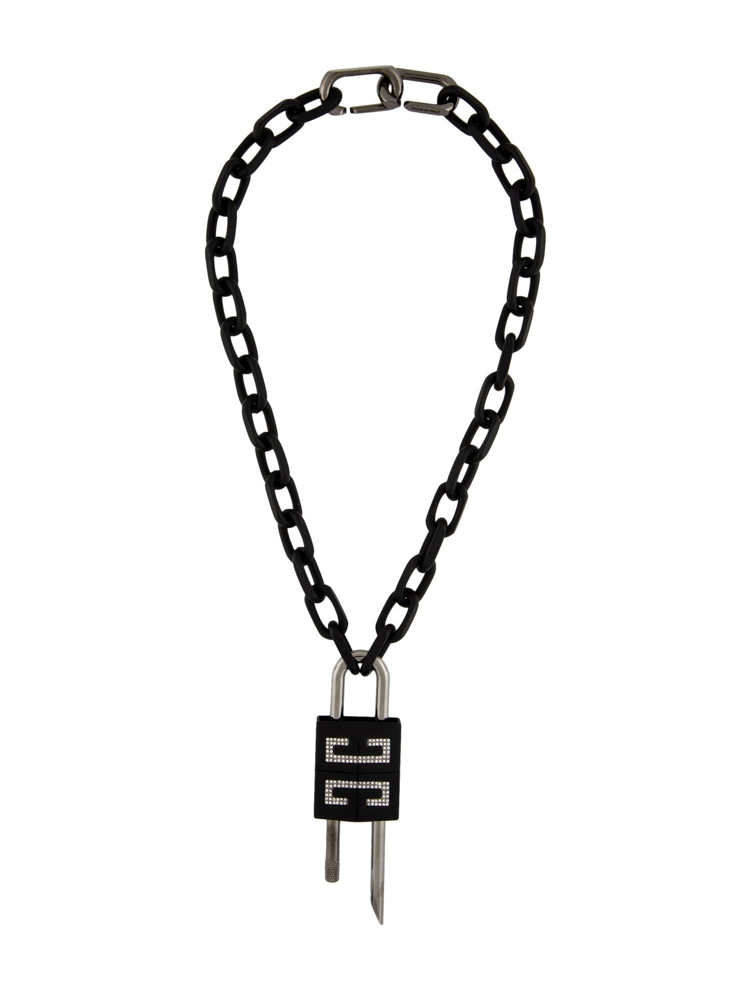Givenchy Crystal & Enamel Padlock Pendant Chain Necklace - Black Chain ...