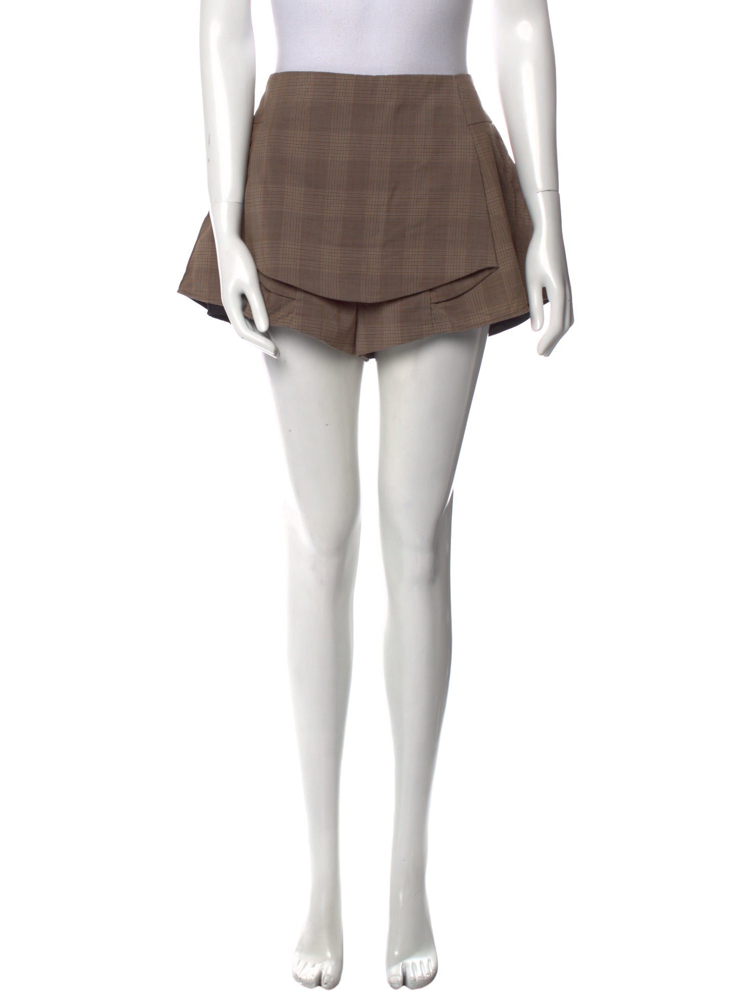 Givenchy Plaid Print Mini Shorts - Brown, 12" Rise Shorts, Clothing ...