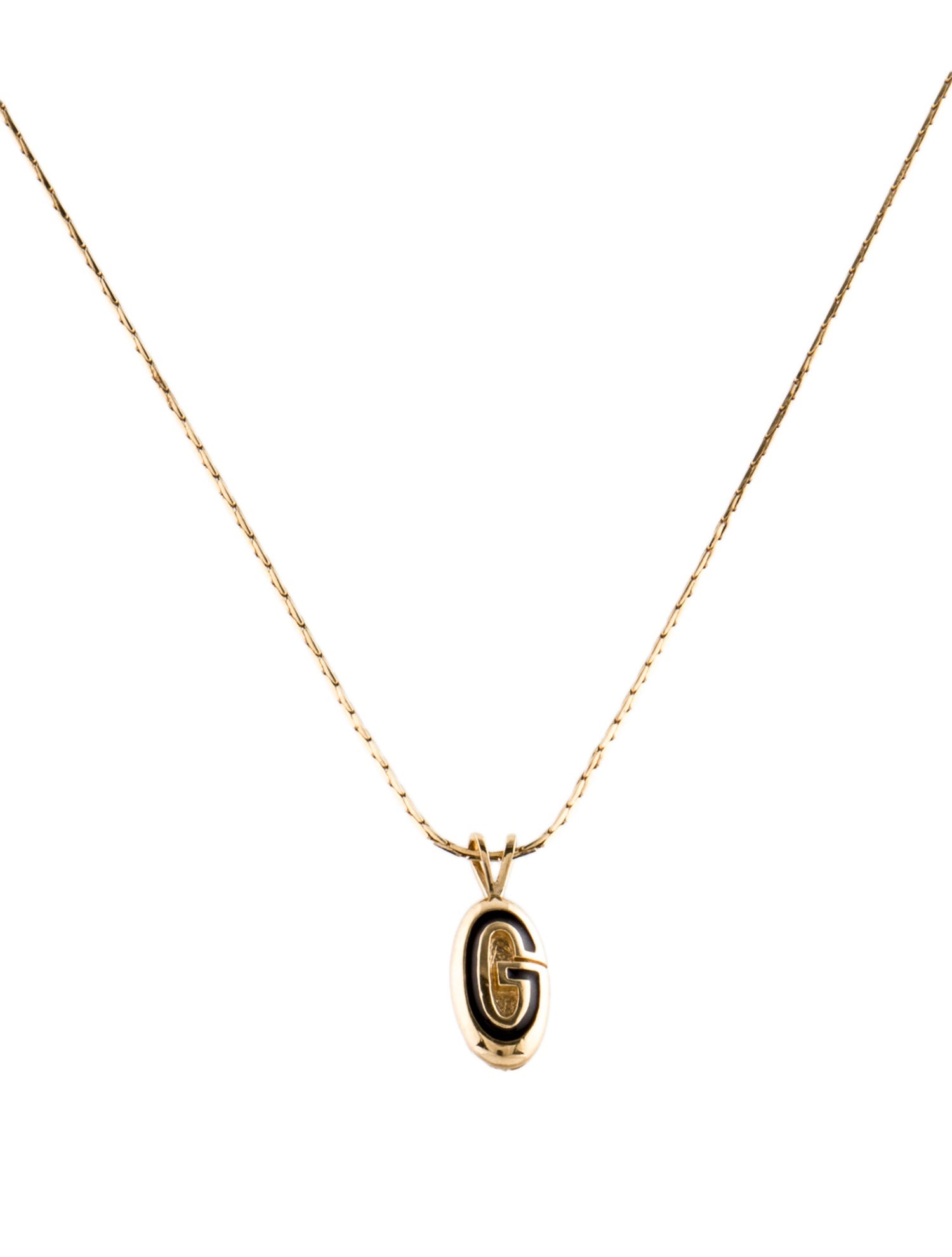 Givenchy Vintage Enamel G Logo Oval Pendant Necklace - Black, Gold-Tone ...