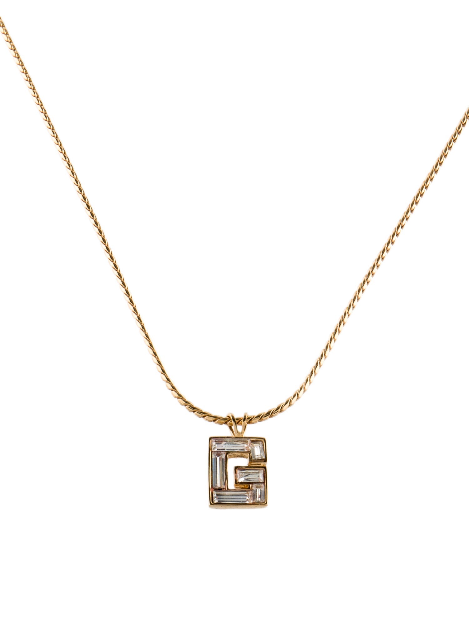 Givenchy Vintage Crystal G Logo Pendant Necklace - Clear, Gold-Tone ...