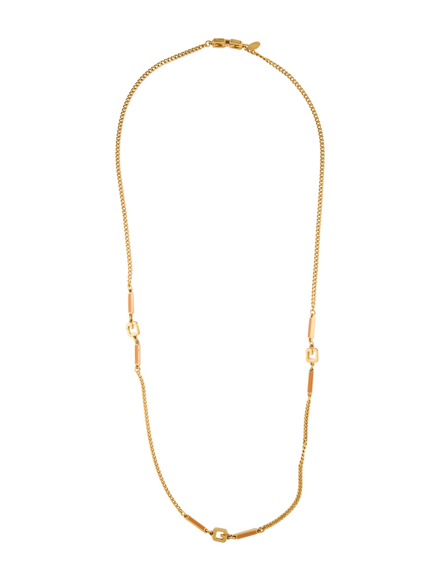 Givenchy Vintage Enamel G Station Necklace - Brown, Gold-Tone Metal ...