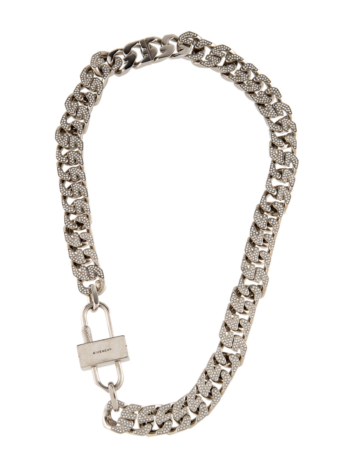 Givenchy Crystal G-Link Lock Chain Necklace - Silver-Tone Metal Chain ...