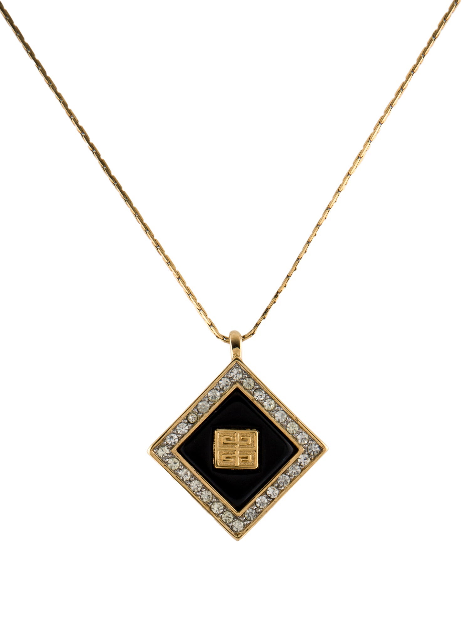 Givenchy Vintage Crystal & Resin Logo Pendant Necklace - Black, Gold ...