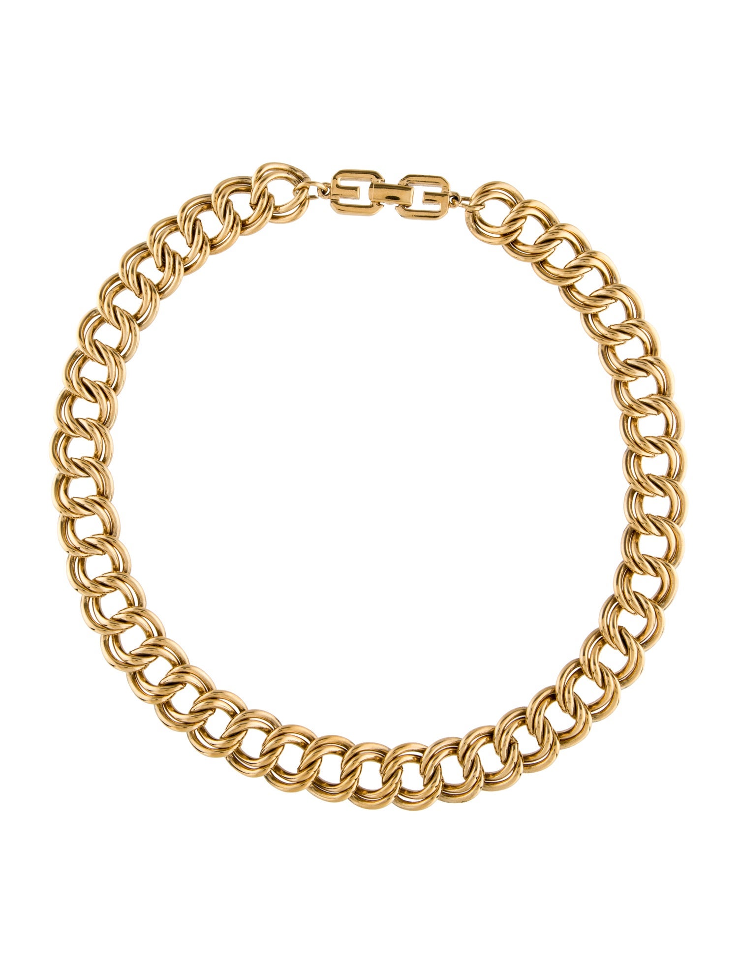 Givenchy Vintage Double Chain Link Necklace - Gold-Tone Metal Chain ...