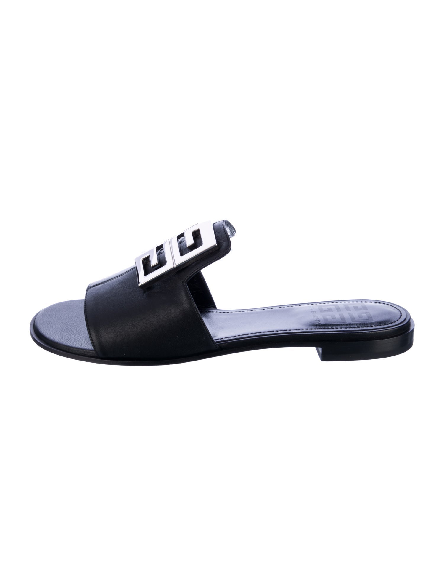 Givenchy GG Logo Leather Slides w/ Tags - Black Sandals, Shoes ...