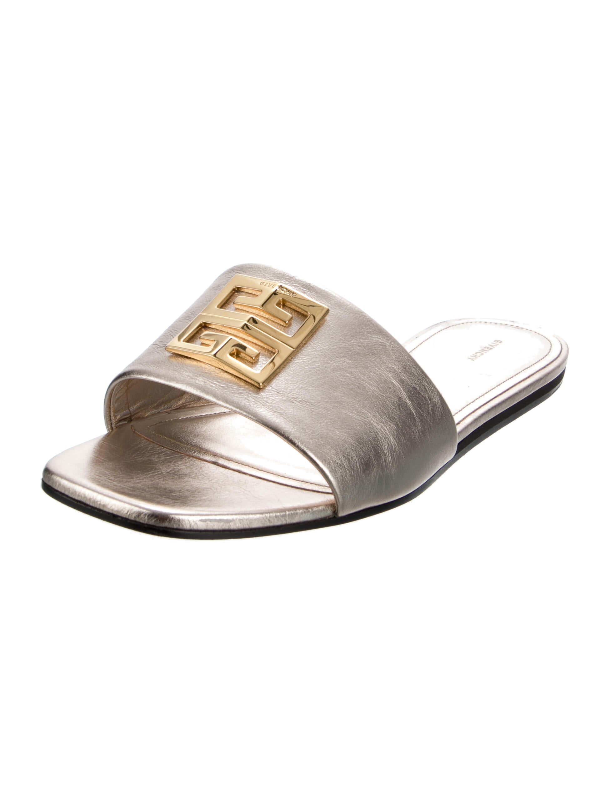 Givenchy Leather Slides - Metallic Sandals, Shoes - GIV235728 | The ...