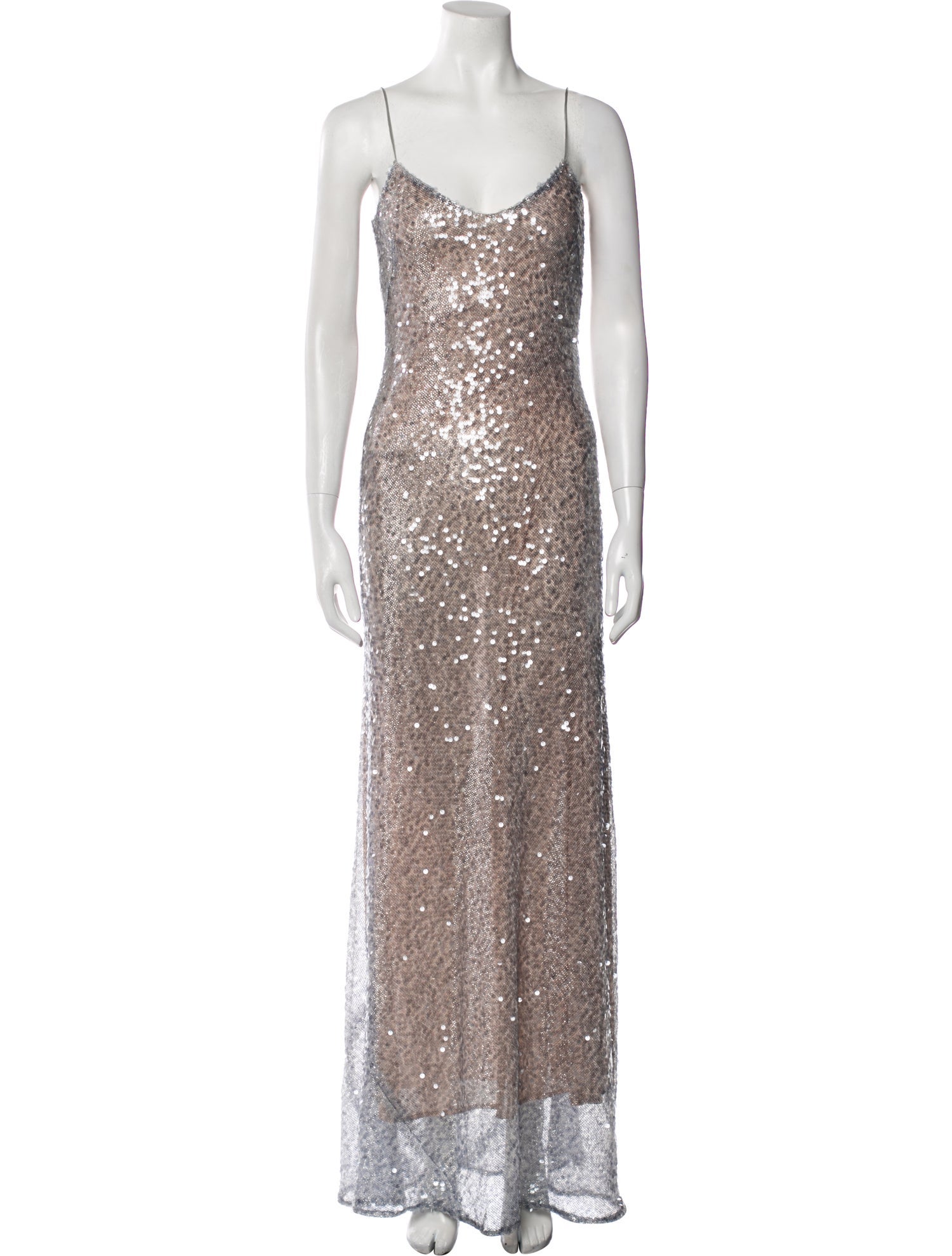 Galvan London V-Neck Long Dress - Silver Dresses, Clothing - GLAOL21471 ...