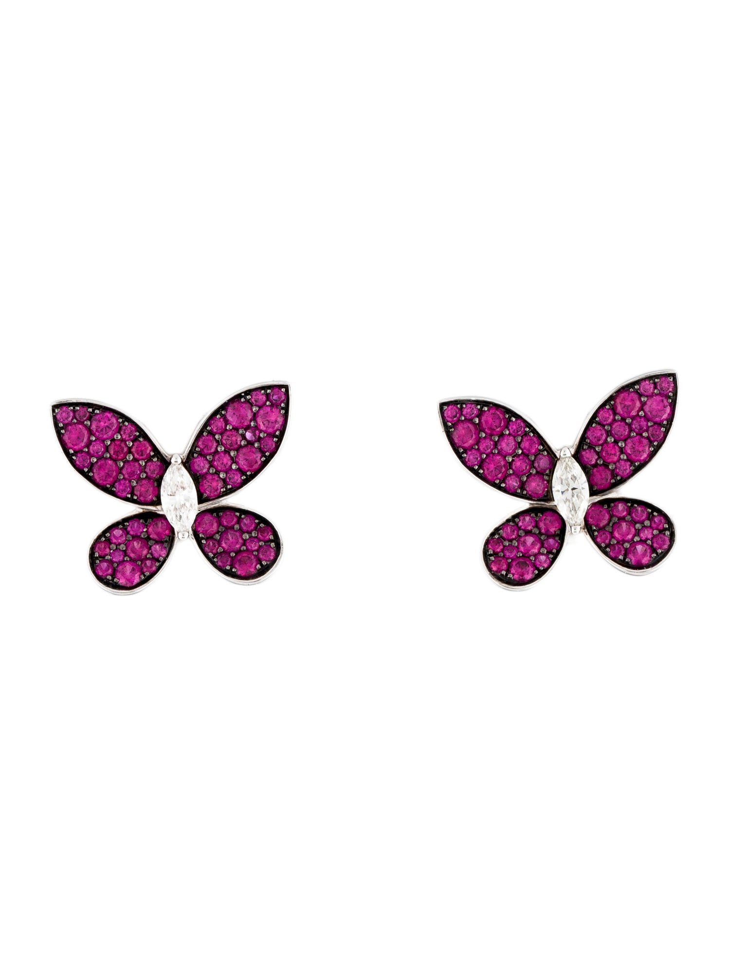 Graff 18K 1.05ctw Ruby & Diamond Pave Butterfly Stud Earrings - Rhodium ...