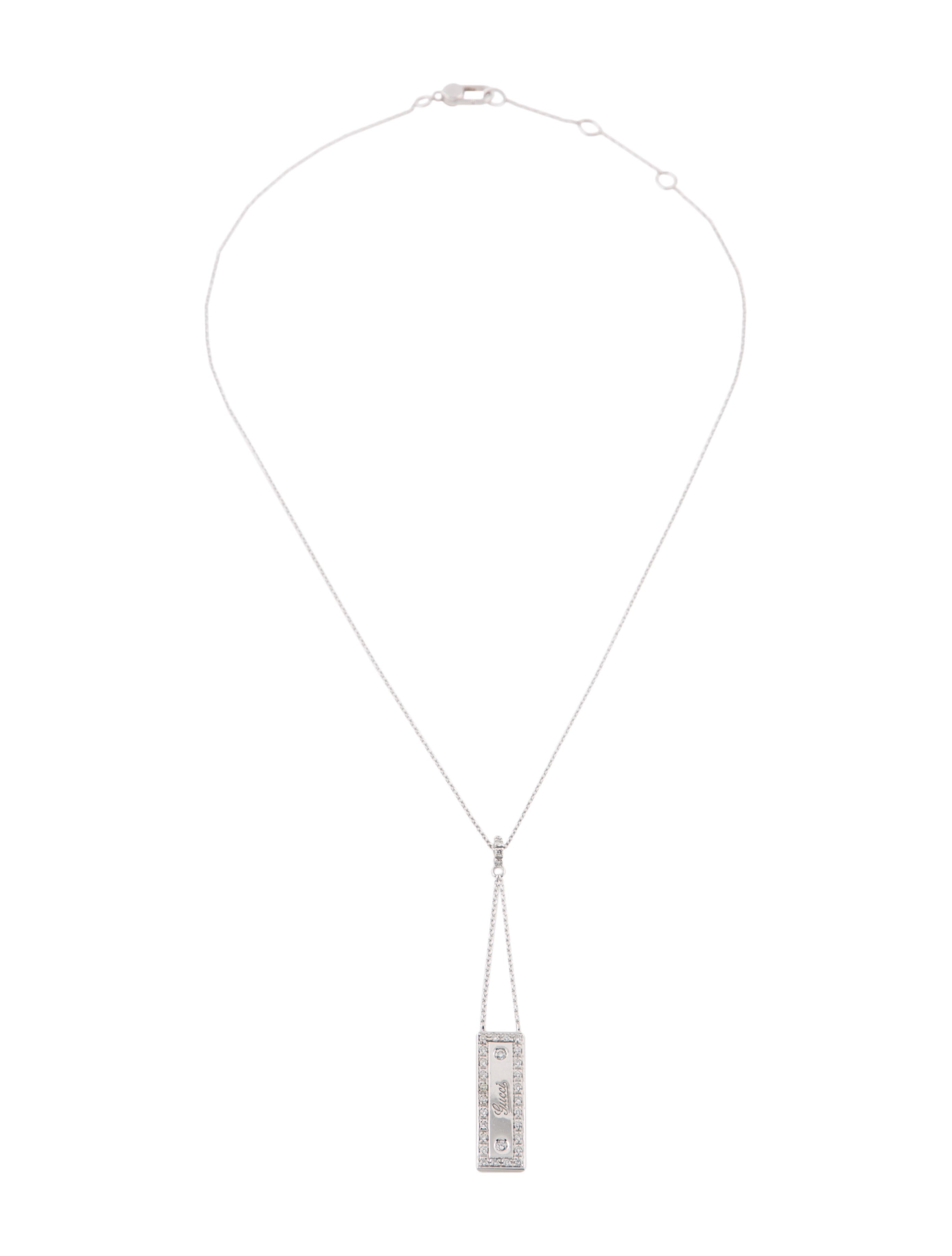 Gucci 18K Diamond "Gucci" Vertical Bar Lavalier Necklace - Pendant ...
