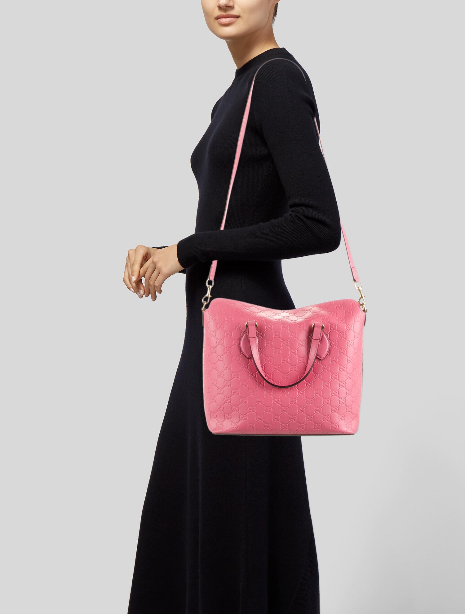 Gucci GG Signature Linea A Foldover Tote - Pink Shoulder Bags, Handbags ...