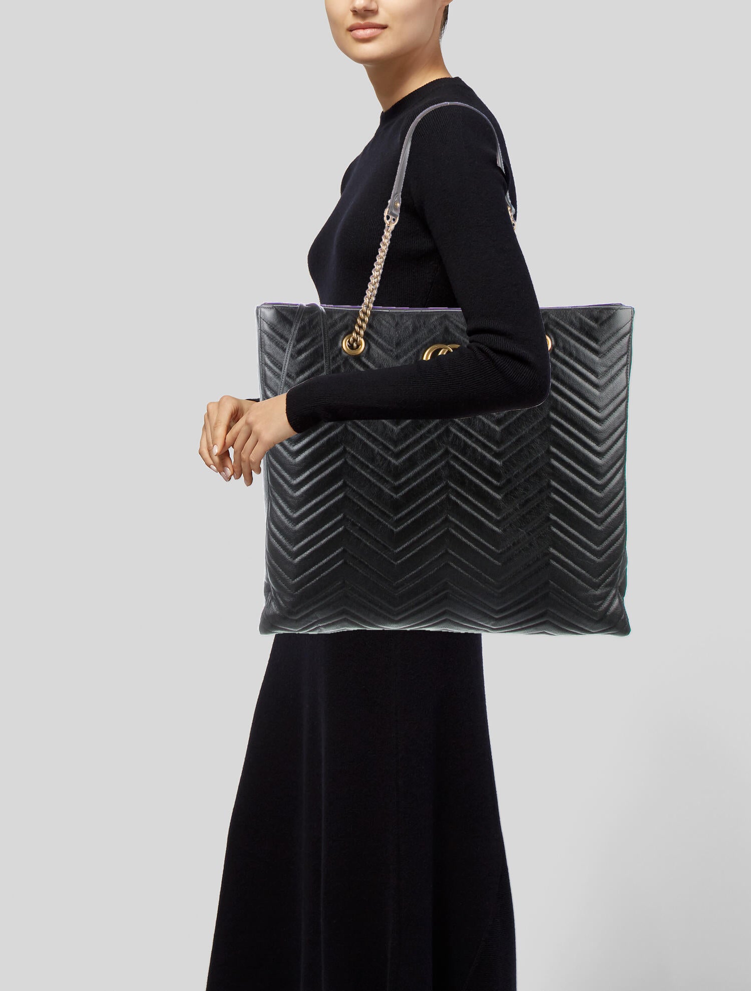 Gucci Matelassé Large GG Marmont Slim Tote - Black Totes, Handbags ...
