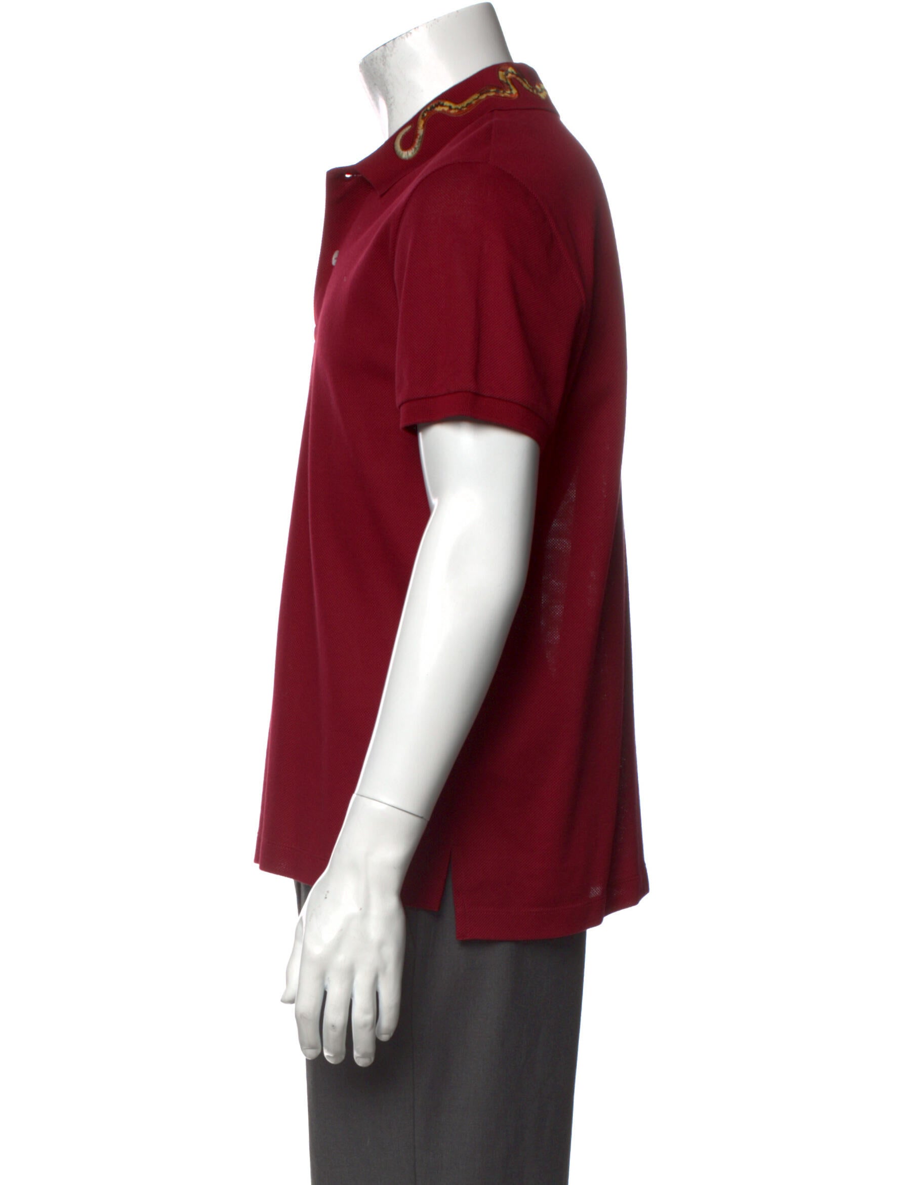 Gucci Snake Embroidered Collar Polo Shirt - Red Polos, Clothing ...