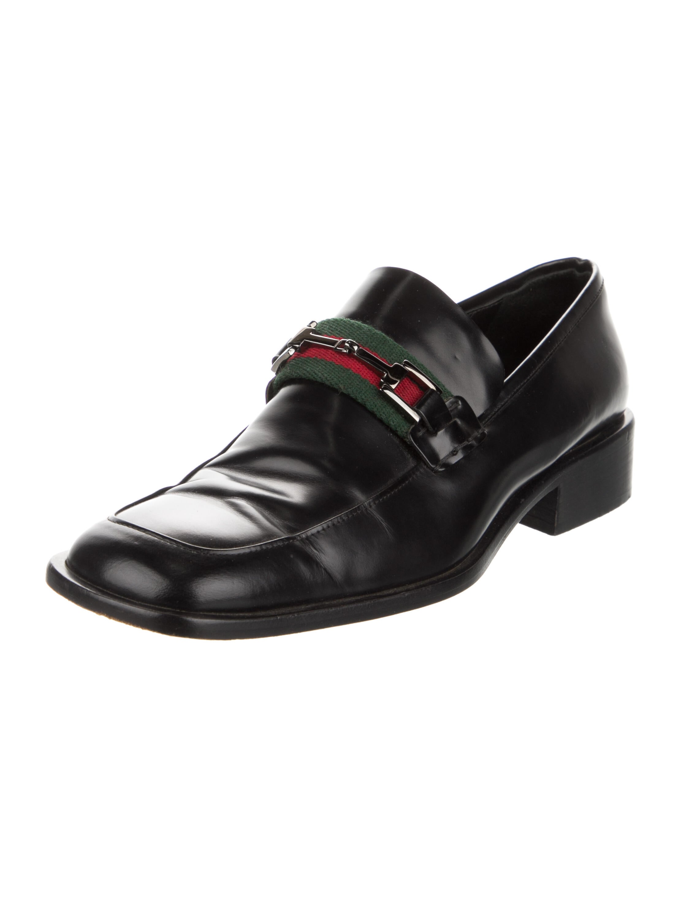 Gucci Web Accent Leather Dress Loafers - Black Loafers, Shoes ...