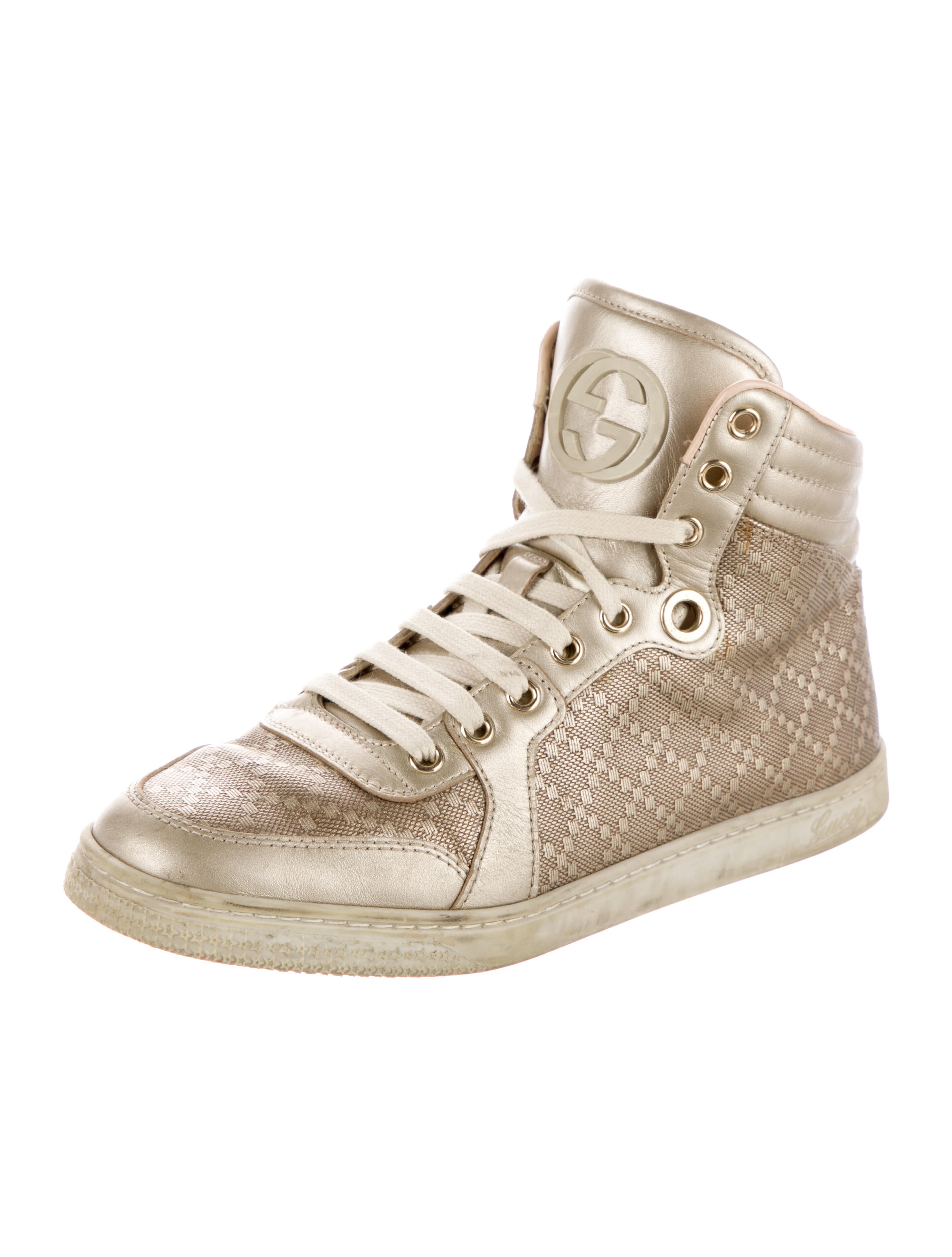 Gucci Interlocking G Logo Leather Sneakers - Gold Sneakers, Shoes ...