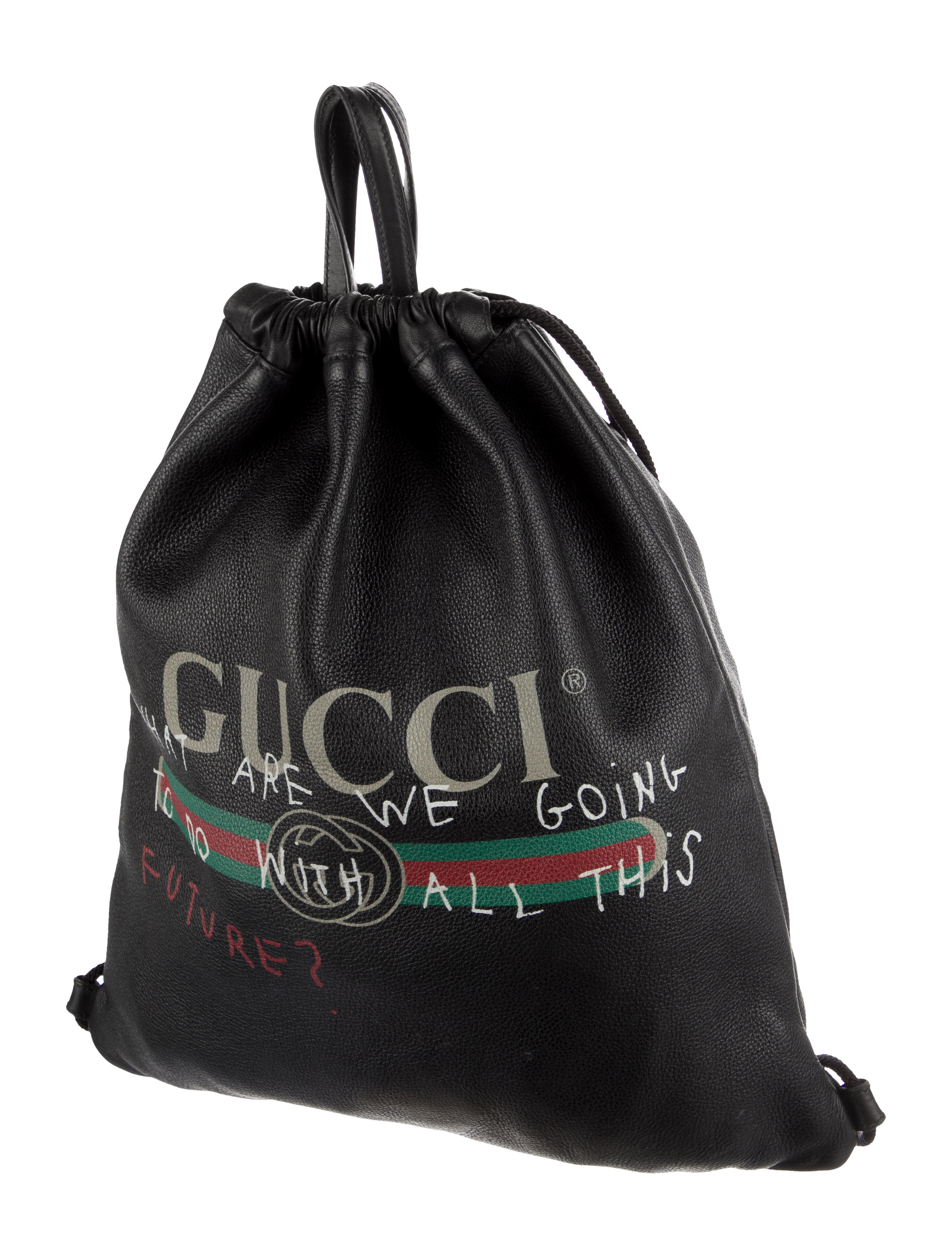 Gucci X Coco Capitán Leather Web Sukey Drawstring Backpack - Black ...