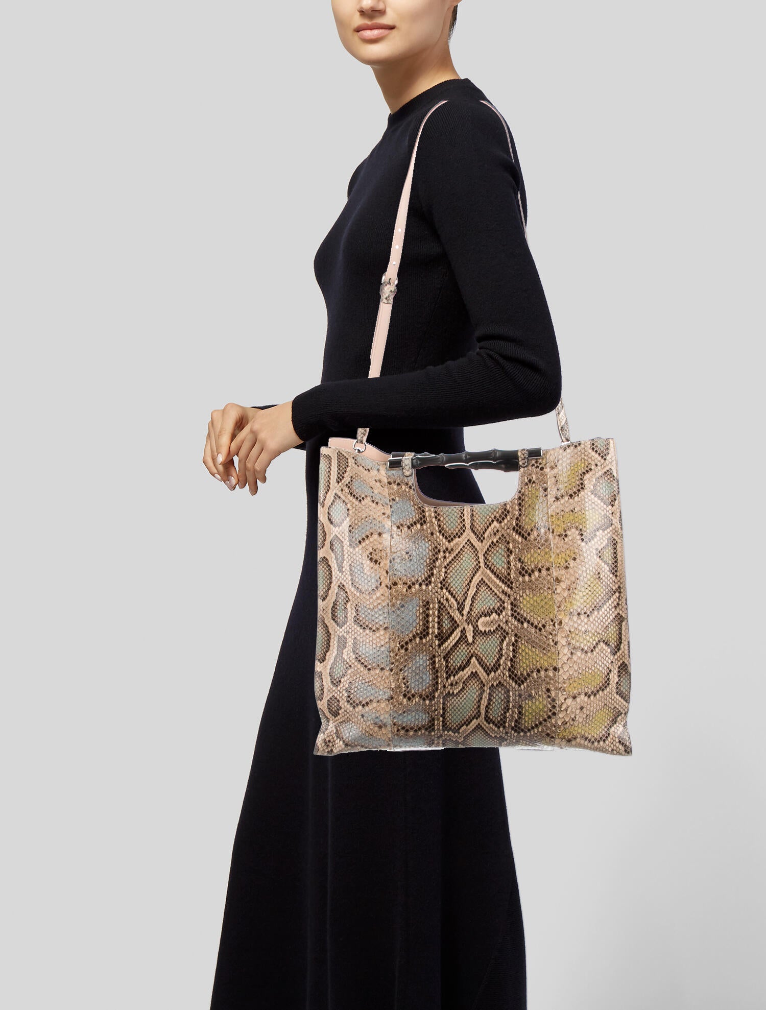 Gucci Python Bamboo Daily Large Tote Bag - Pink Totes, Handbags ...