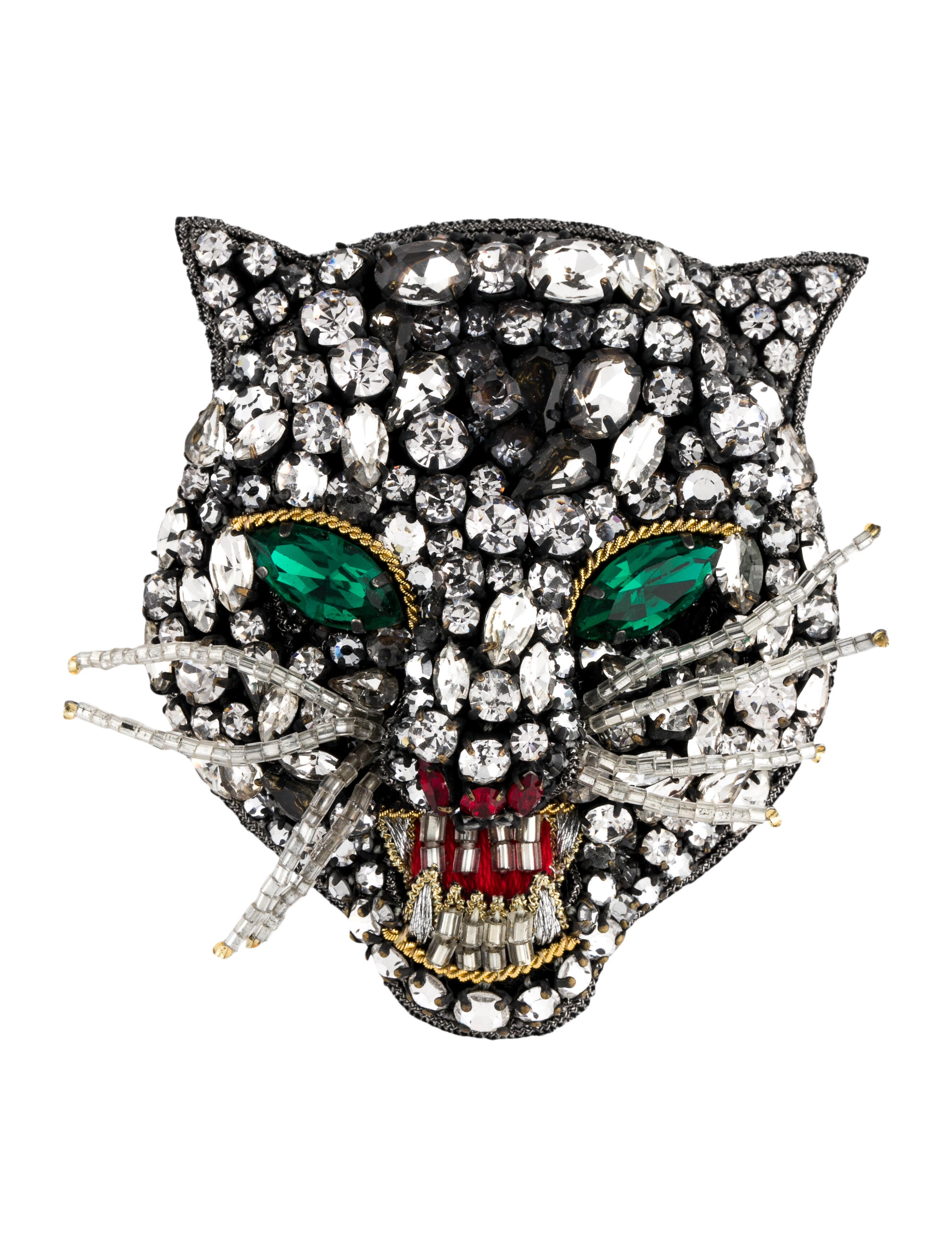 Gucci Crystal Cat Head Brooch - Gold-Tone Metal Pin, Brooches ...