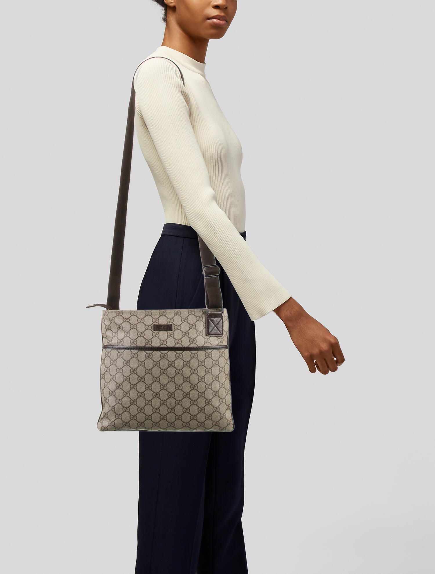 Gucci Large GG Supreme Messenger Bag - Brown Crossbody Bags, Handbags ...