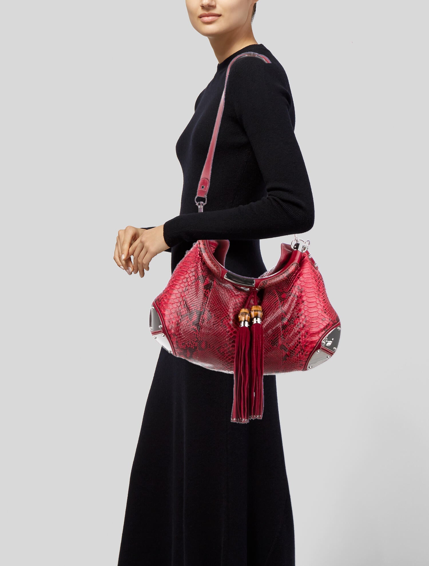 Gucci Large Python Indy Babouska Hobo - Red Handle Bags, Handbags - GUC1080380 | The RealReal