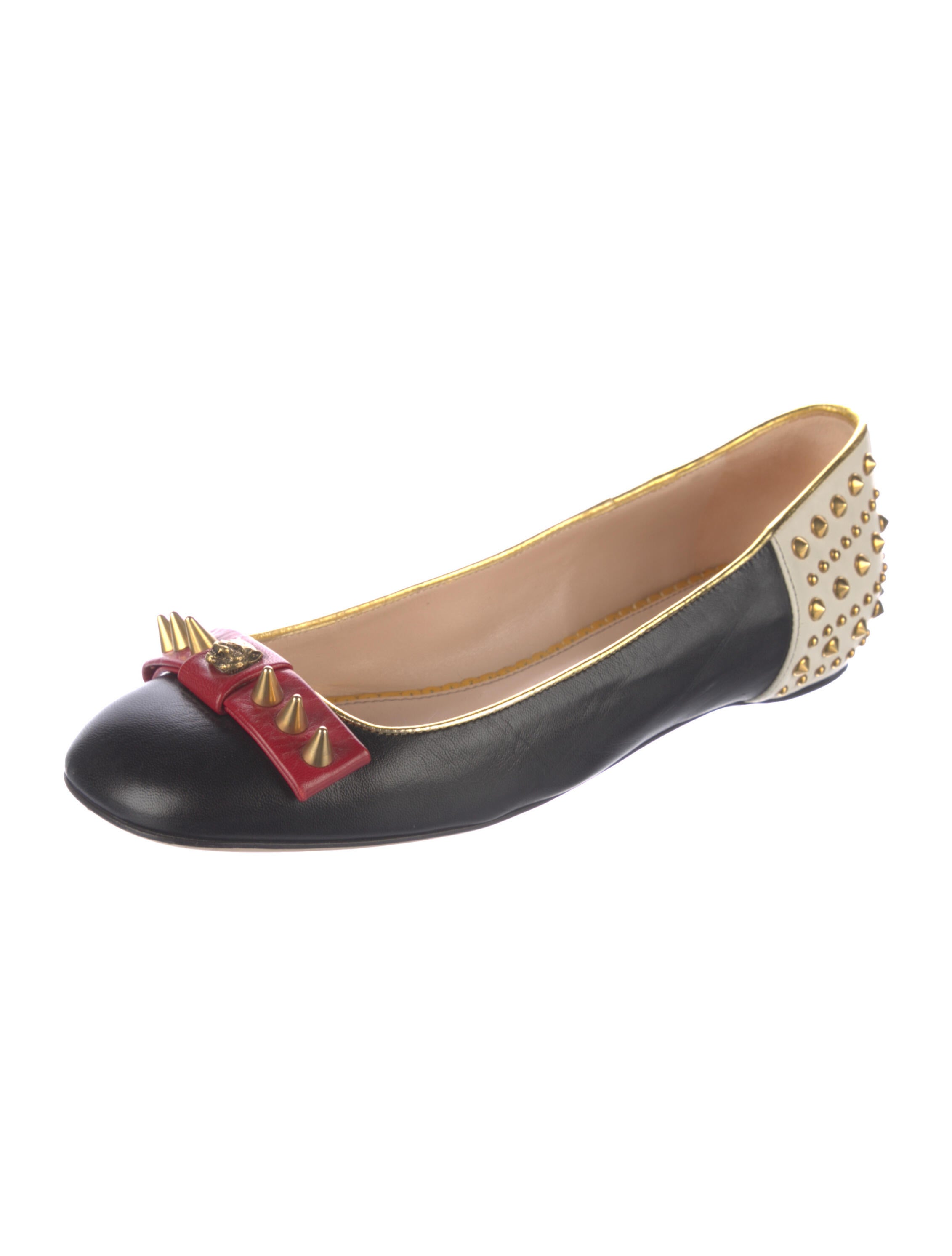 Gucci Spike Accents Leather Ballet Flats - Black Flats, Shoes ...
