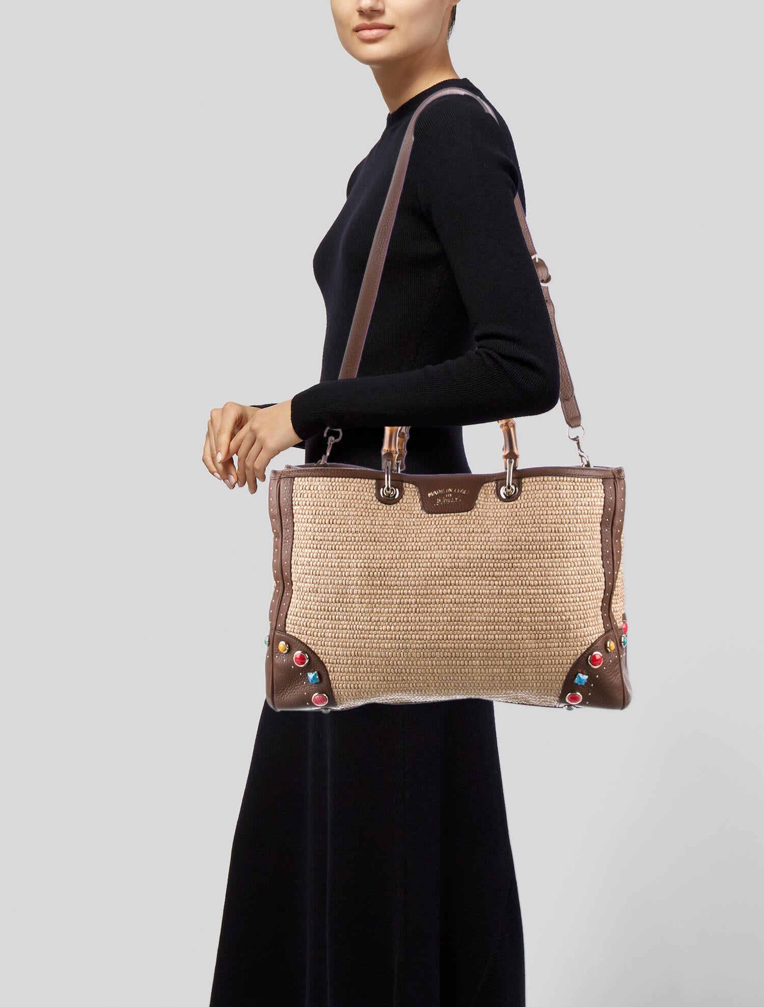 Gucci Large Raffia Bamboo Shopper Tote - Neutrals Totes, Handbags ...
