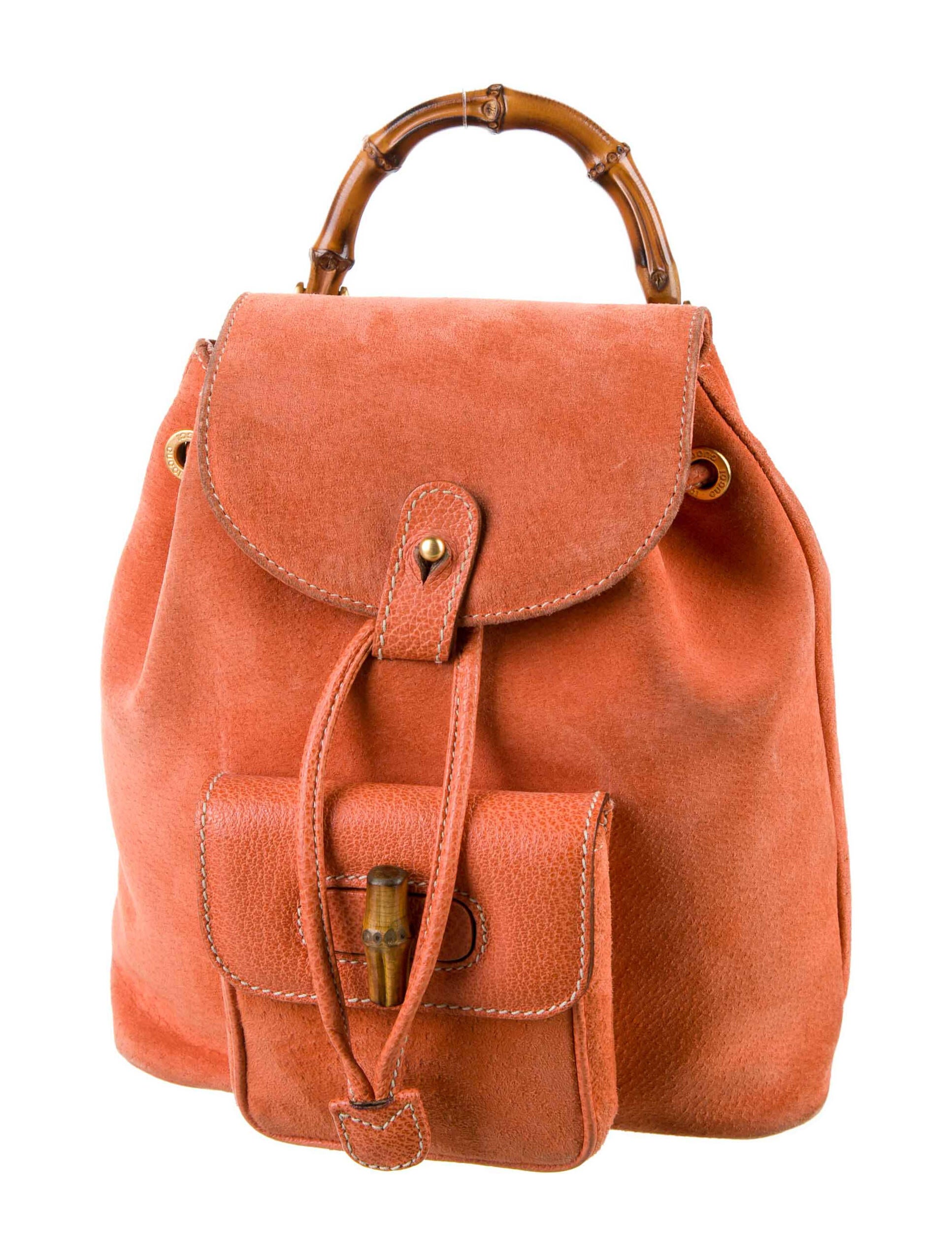 Gucci Mini Suede Bamboo Backpack - Orange Backpacks, Handbags ...