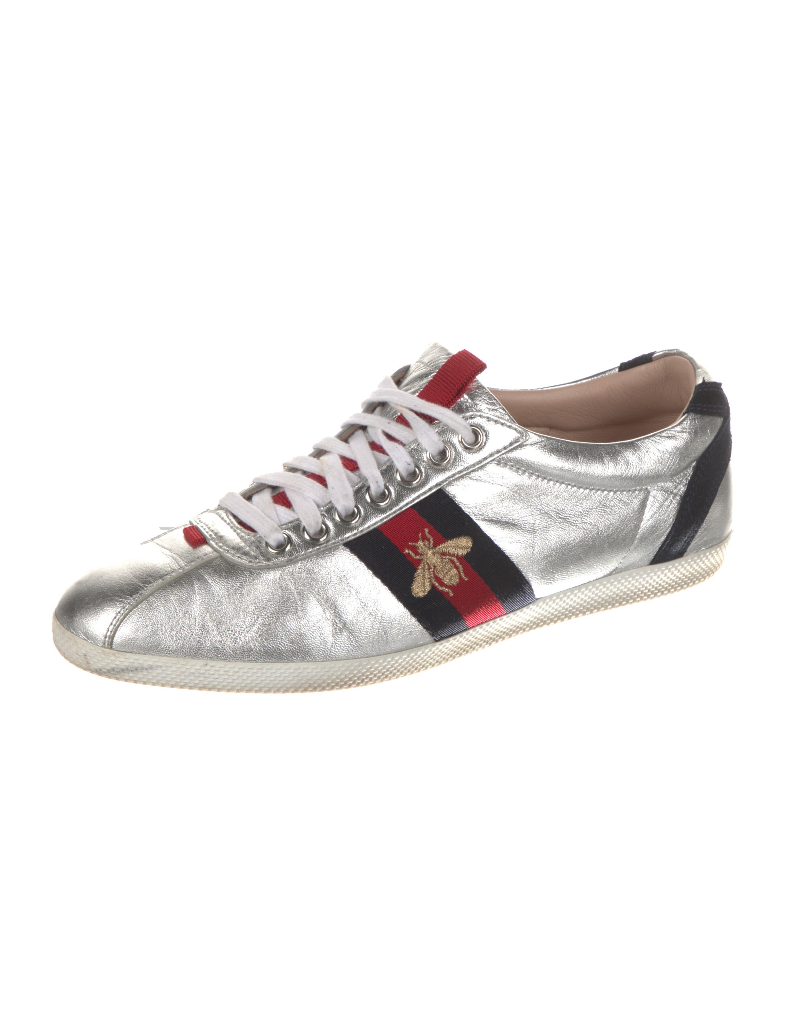 Gucci Interlocking G Logo Leather Sneakers - Metallic Sneakers, Shoes ...
