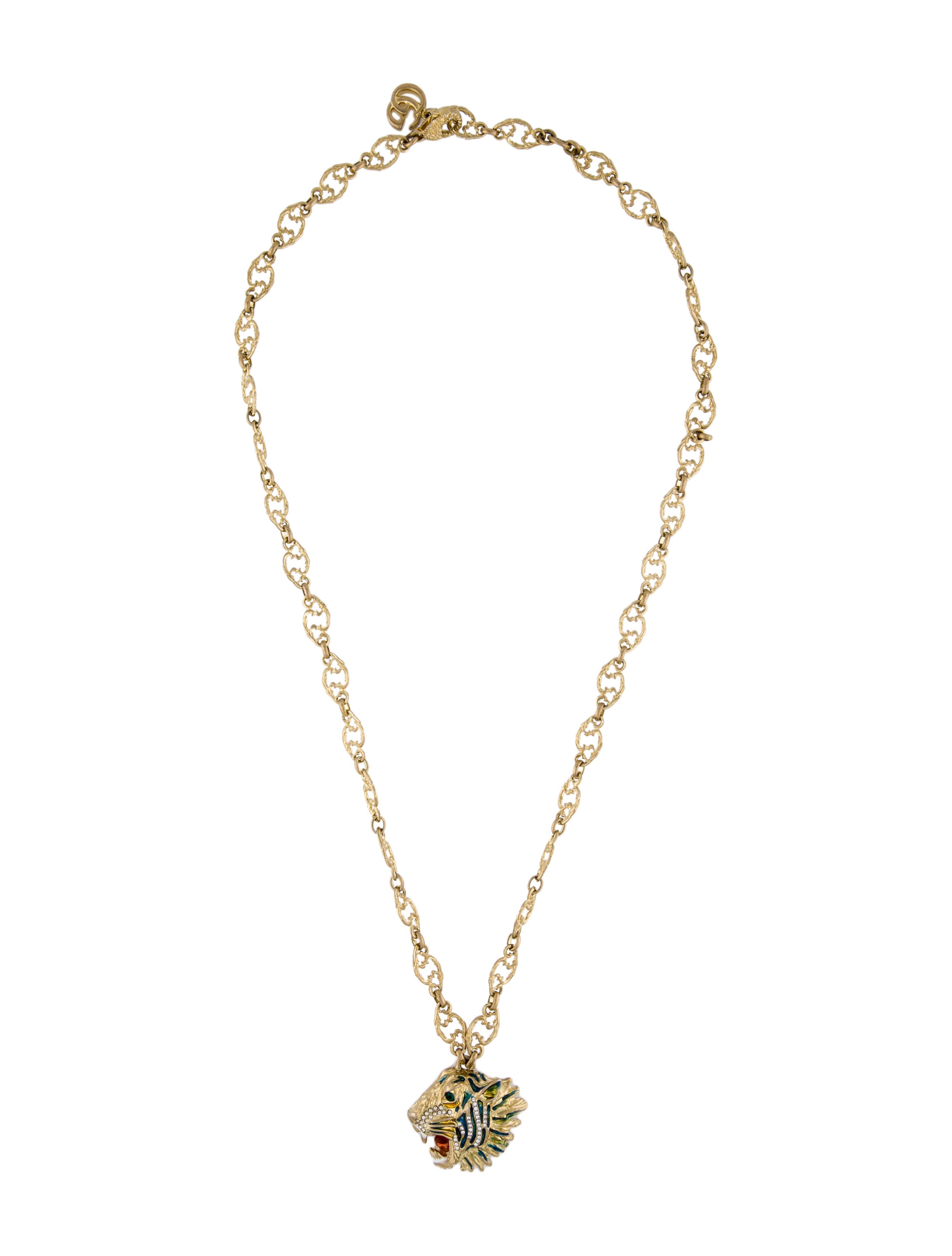 Gucci Crystal & Enamel Rajah Tiger Head Pendant Necklace - Pendant ...