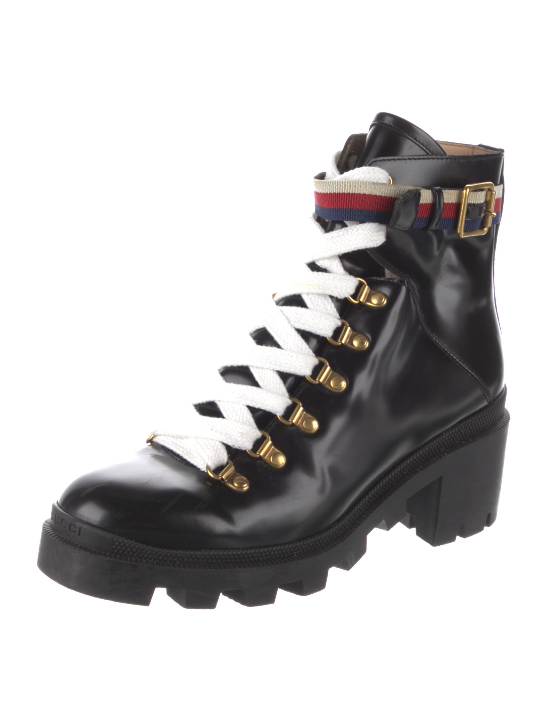 Gucci Sylvie Web Accent Leather Lace-Up Boots - Black Boots, Shoes ...