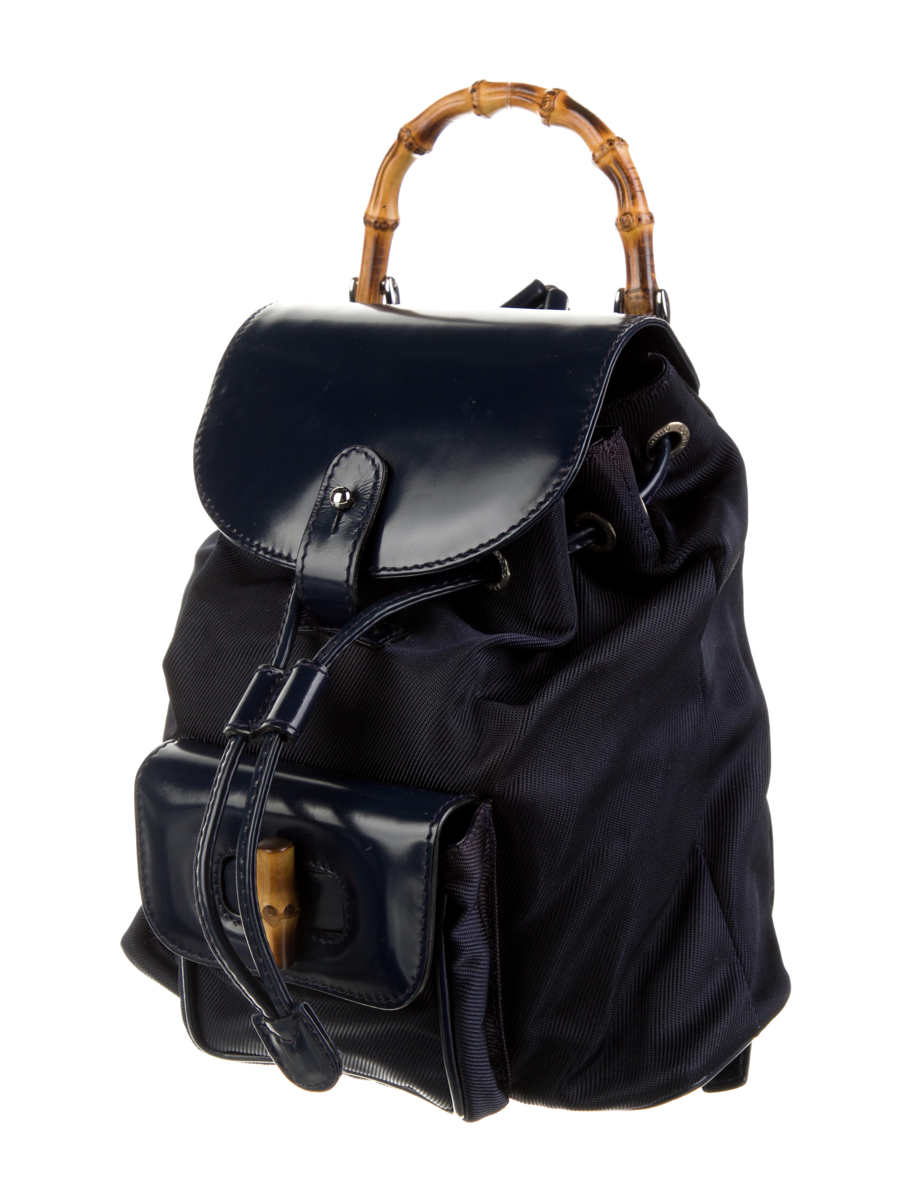 Gucci Vintage Bamboo Handle Backpack - Blue Backpacks, Handbags ...