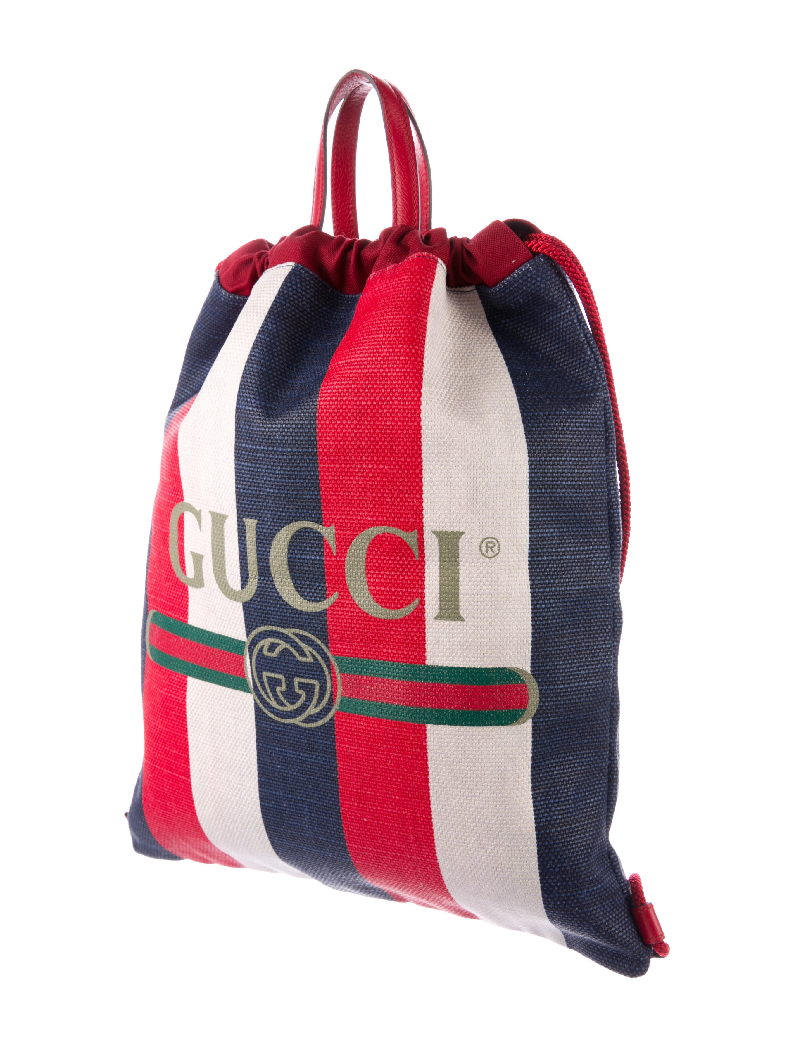 Gucci Logo Sylvie Stripe Drawstring Backpack - Red Backpacks, Handbags ...