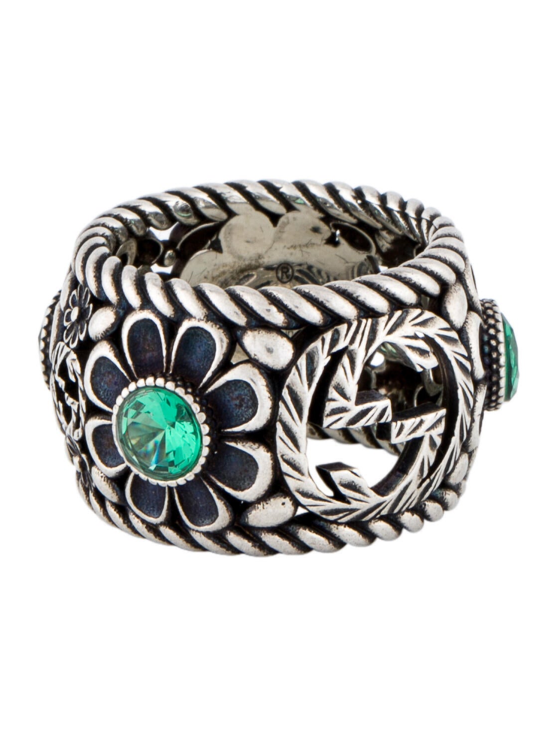 Gucci Crystal Interlocking G Flower Ring - Sterling Silver Band, Rings ...
