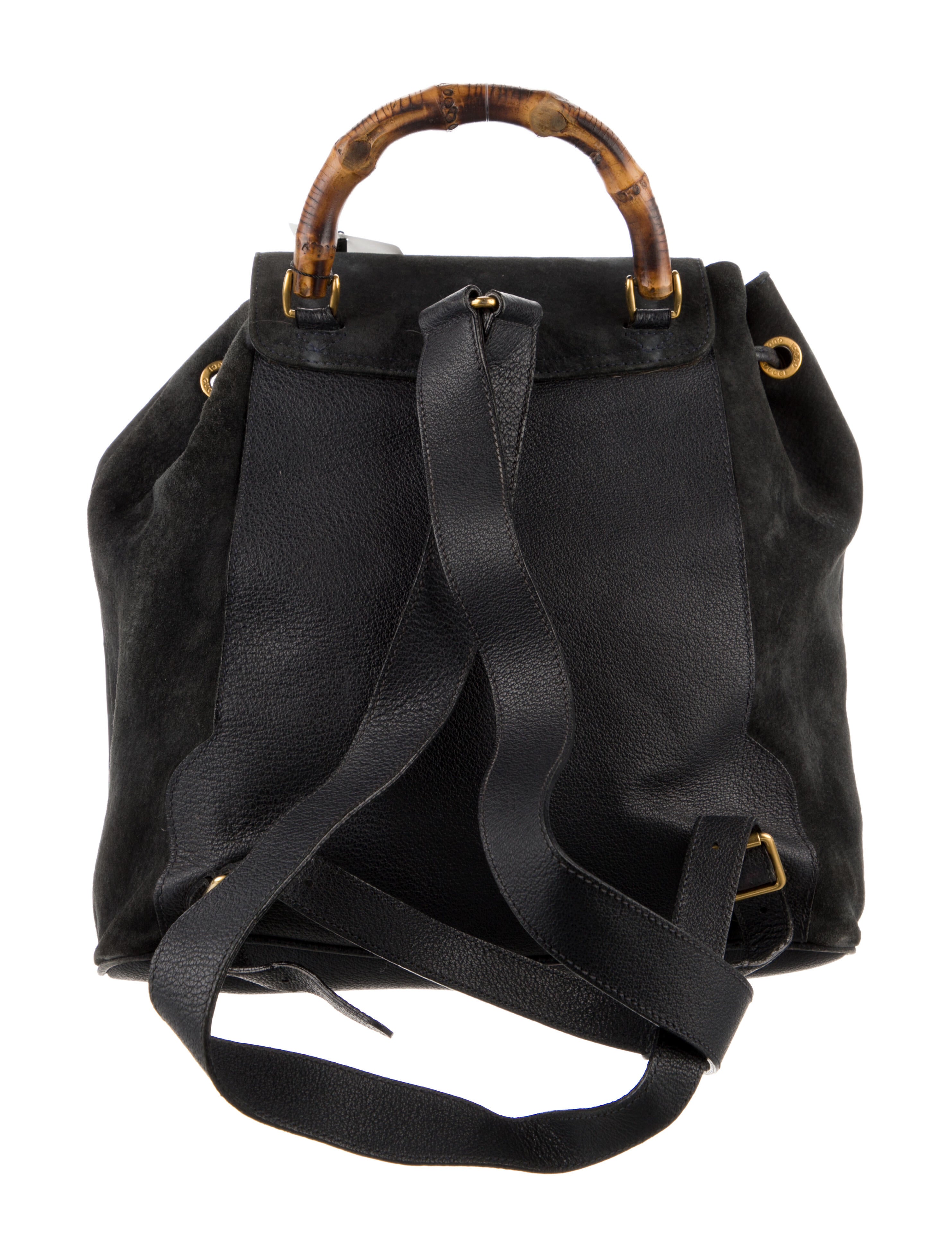 Gucci Vintage Bamboo Suede Backpack - Blue Backpacks, Handbags ...