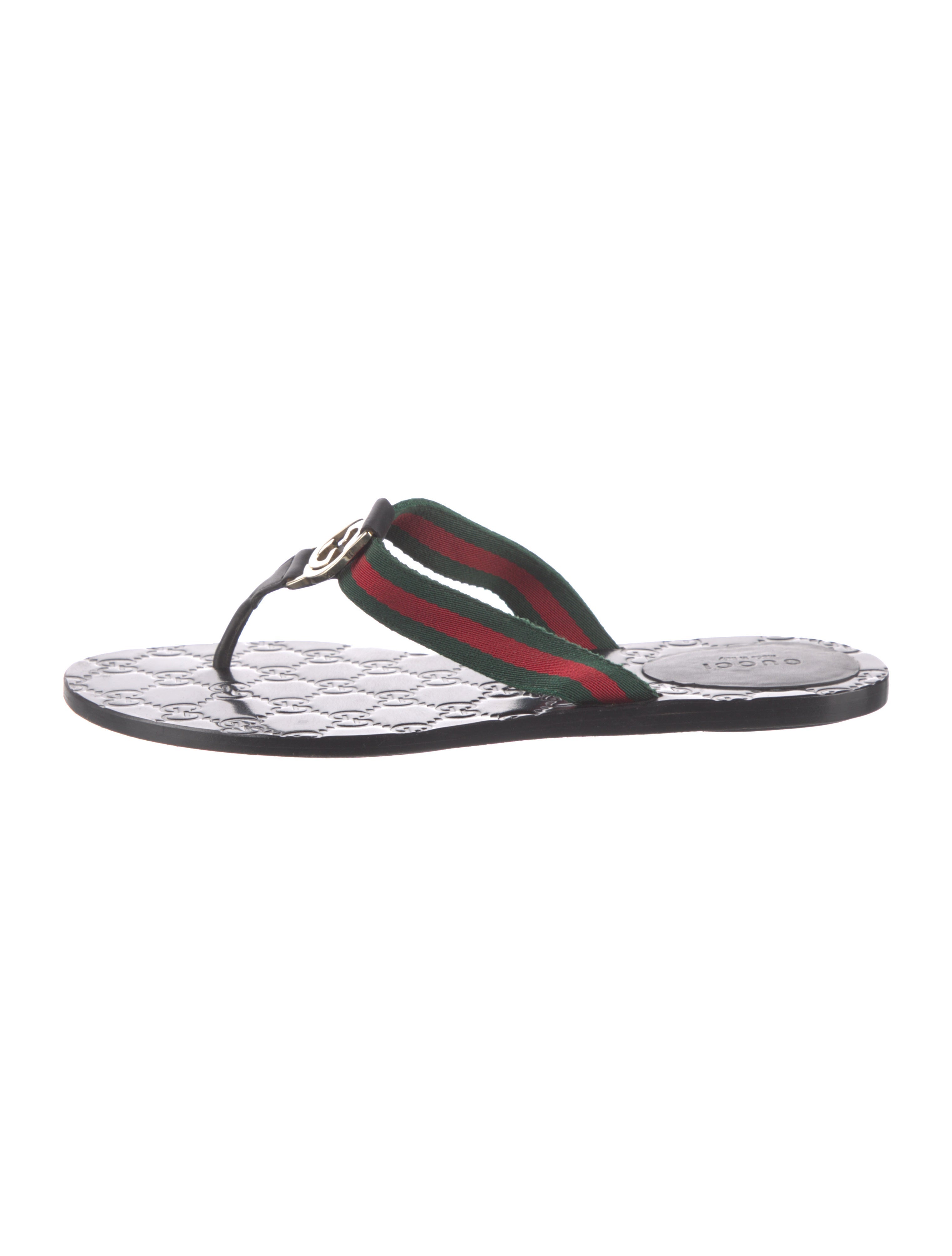 Gucci Web Accent Canvas Flip Flops - Black Sandals, Shoes - GUC1219729 ...