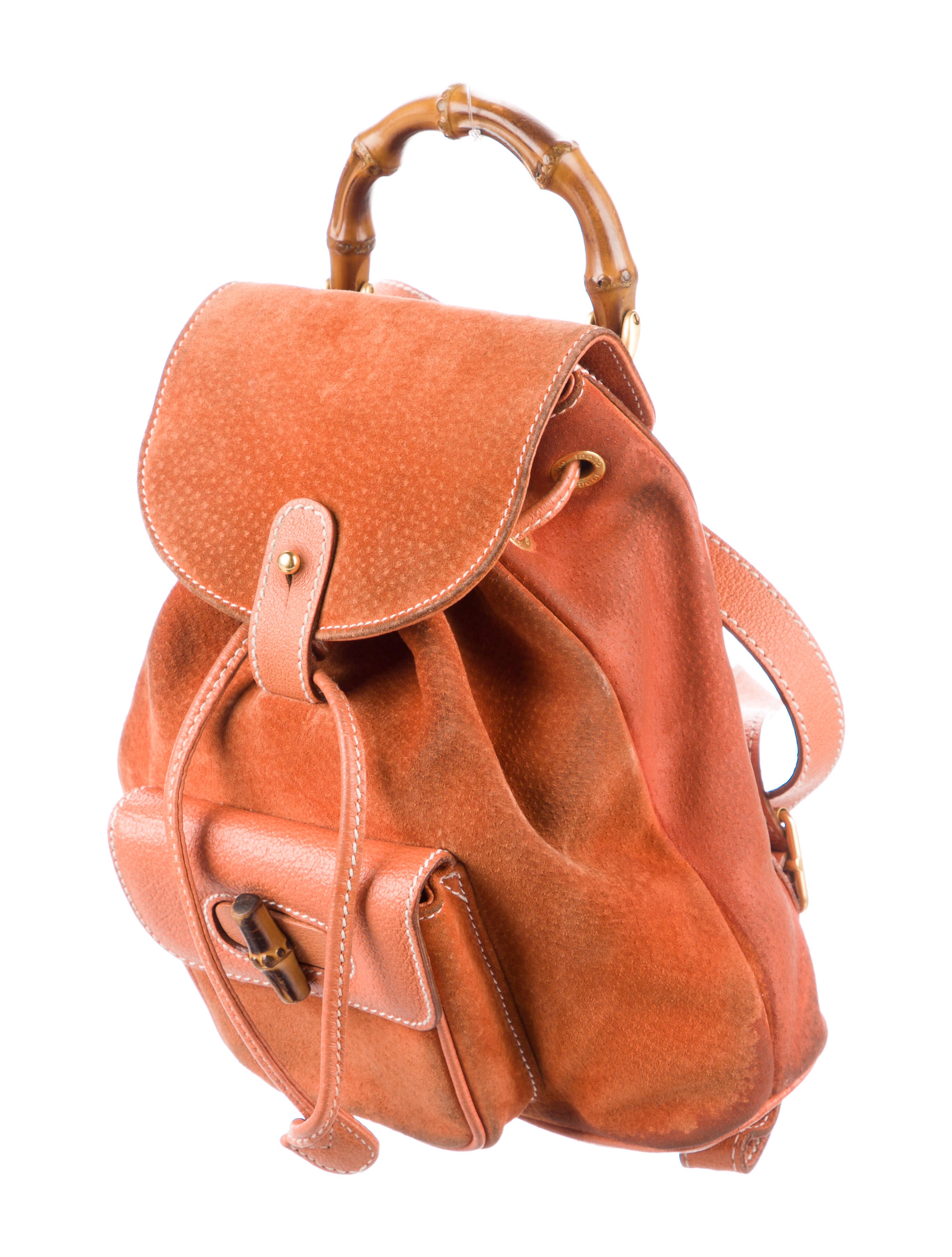 Gucci Mini Suede Bamboo Backpack - Orange Backpacks, Handbags ...